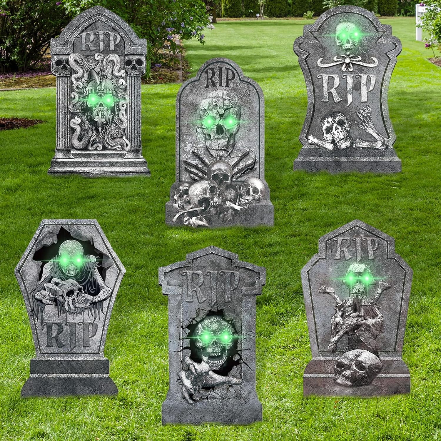 Halloween Decorations Tombstones,6Pcs Rip Gravestones with 13.7 ...