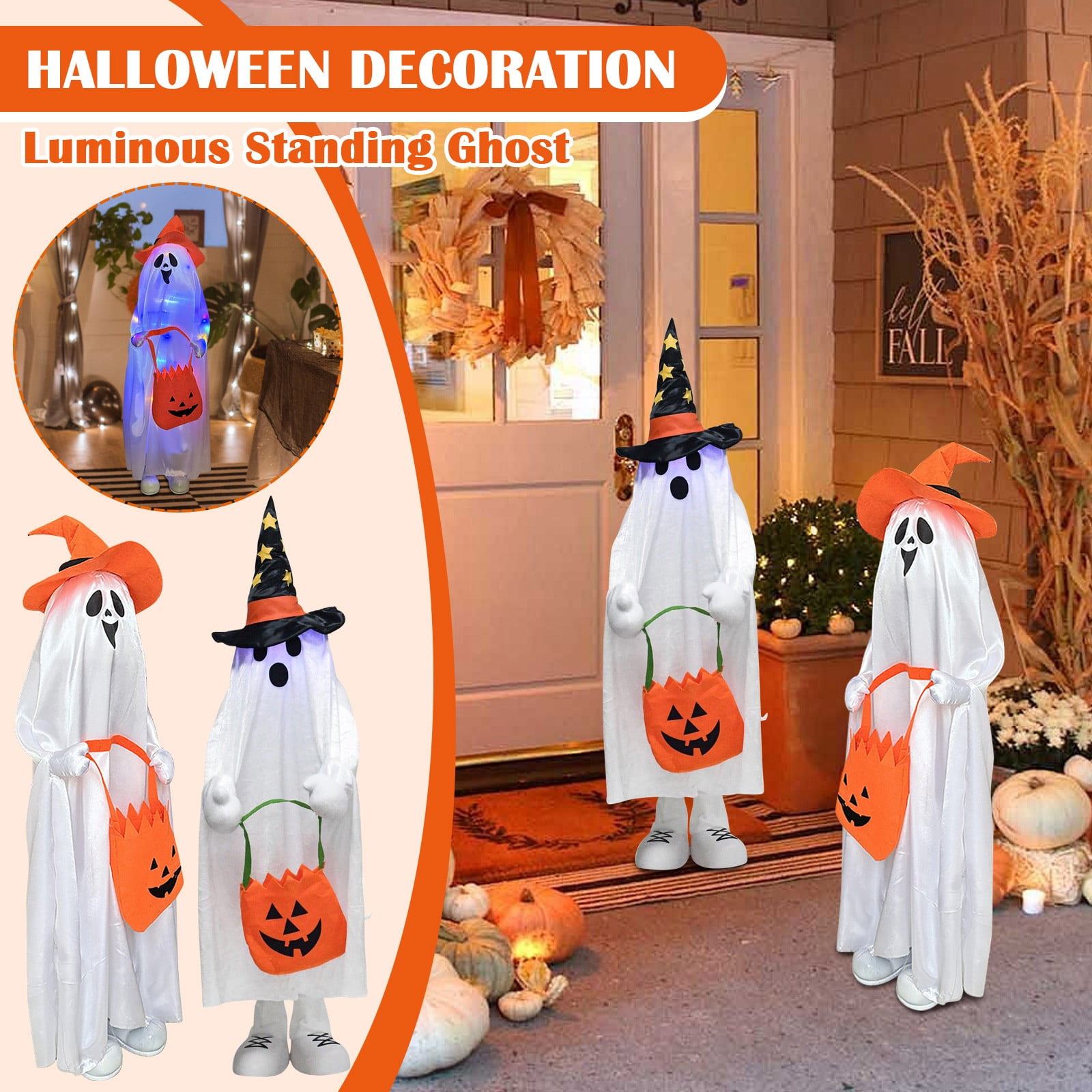 Halloween Decorations, Upright Lighted White Ghosts, Life-Size ...