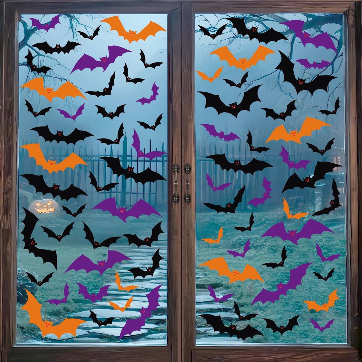 Halloween Decorations Window Clings,6 Sheet Halloween Bats Window ...