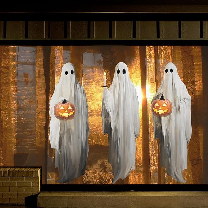 Halloween Decorations Window Clings Decor, 3pcs Extra Large Scary White ...