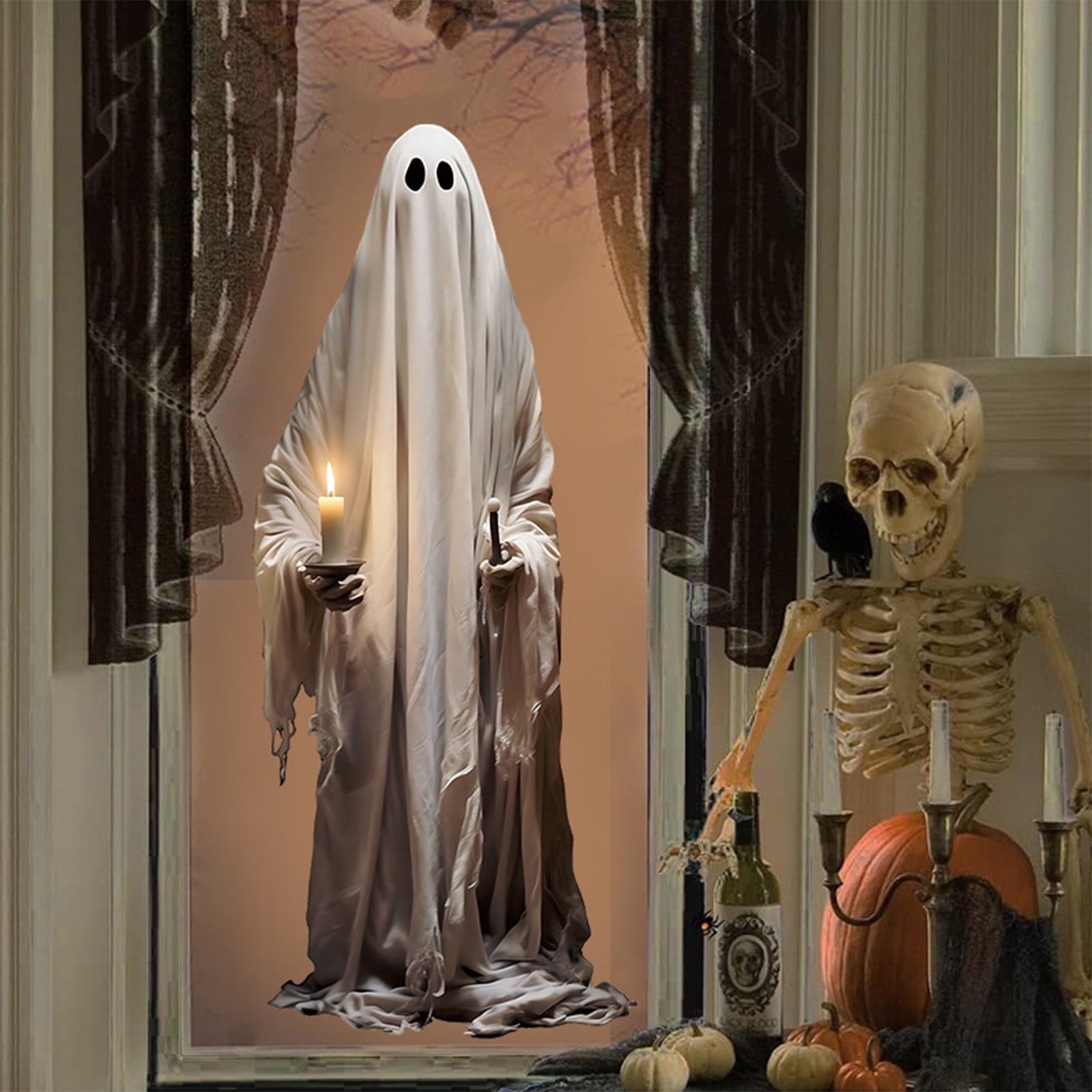 Halloween Decorations Window Clings Decor,4pc Extra Large Scary White ...
