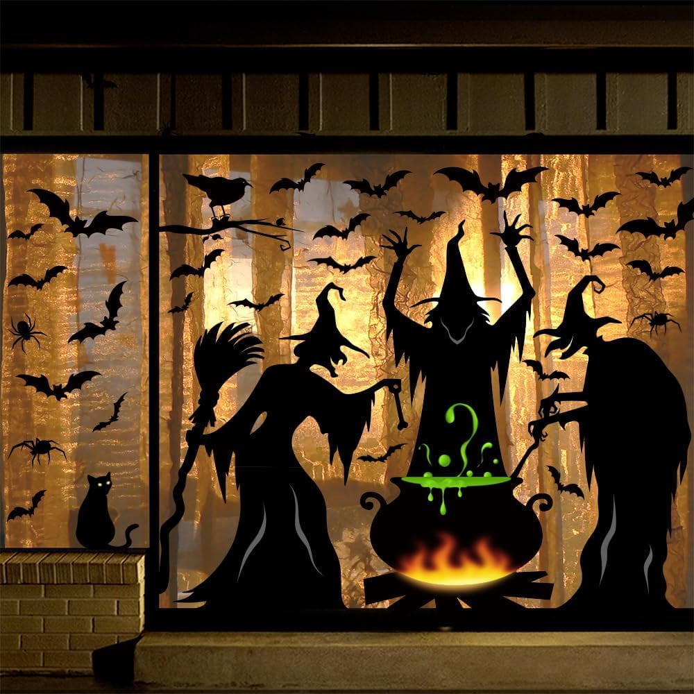 Halloween Decorations Window Clings Decor, Extra Large 3 Witches with ...