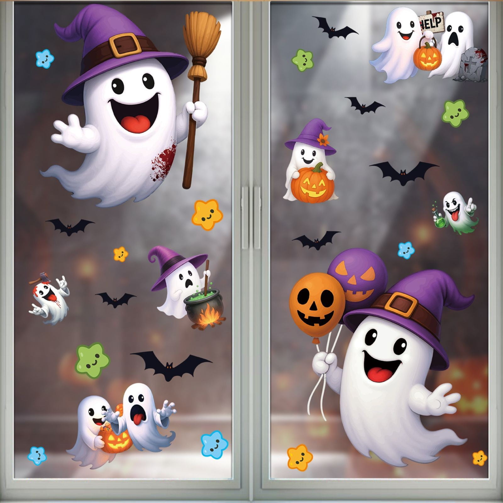 Halloween Decorations Window Clings - Hallowmas Ghost Spider Bat ...