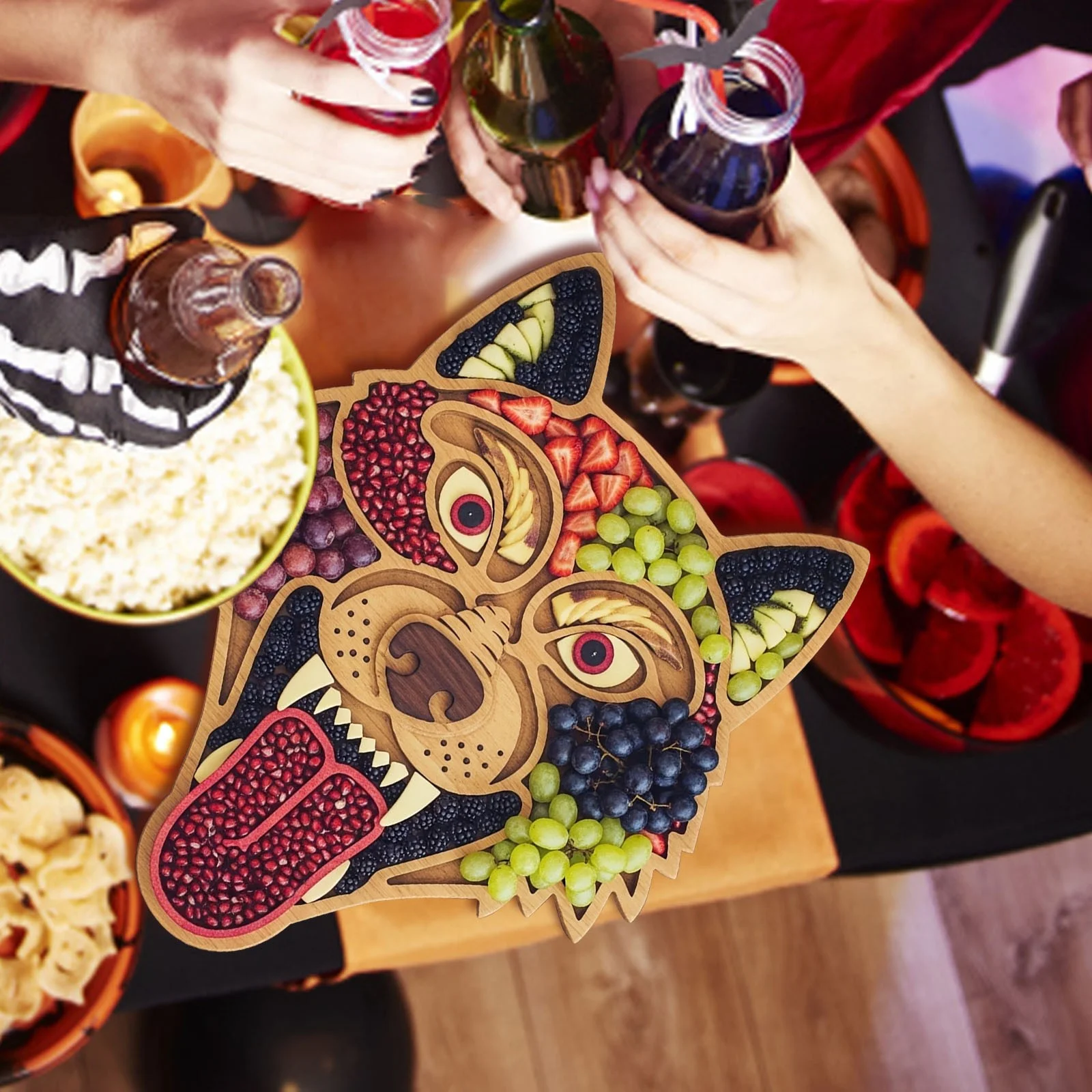 Halloween Decorations Wolf Shaped Wooden Serving Tray For Fruit ...