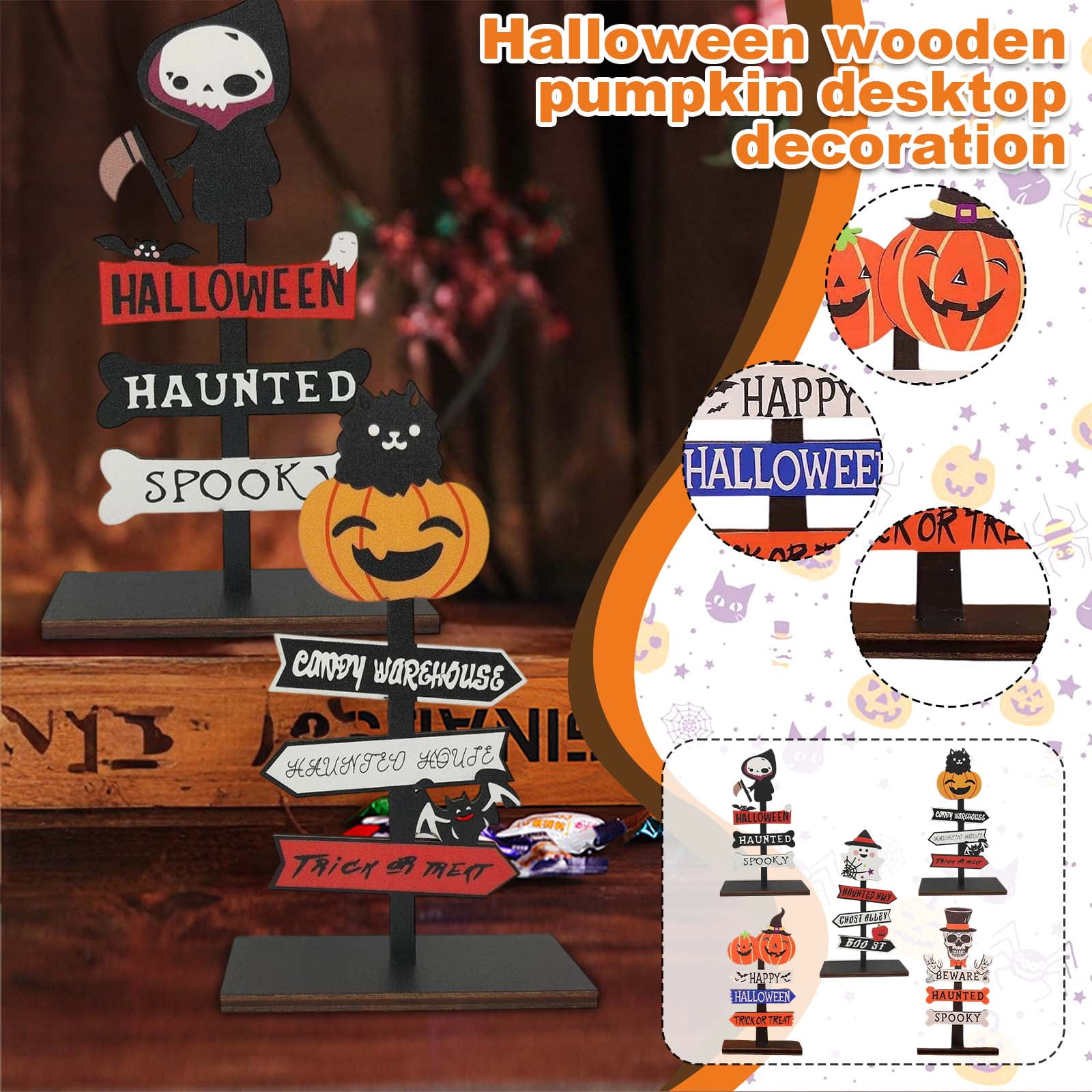 Halloween Decorations Wooden Pumpkin Desktop Ornaments, Table Small ...