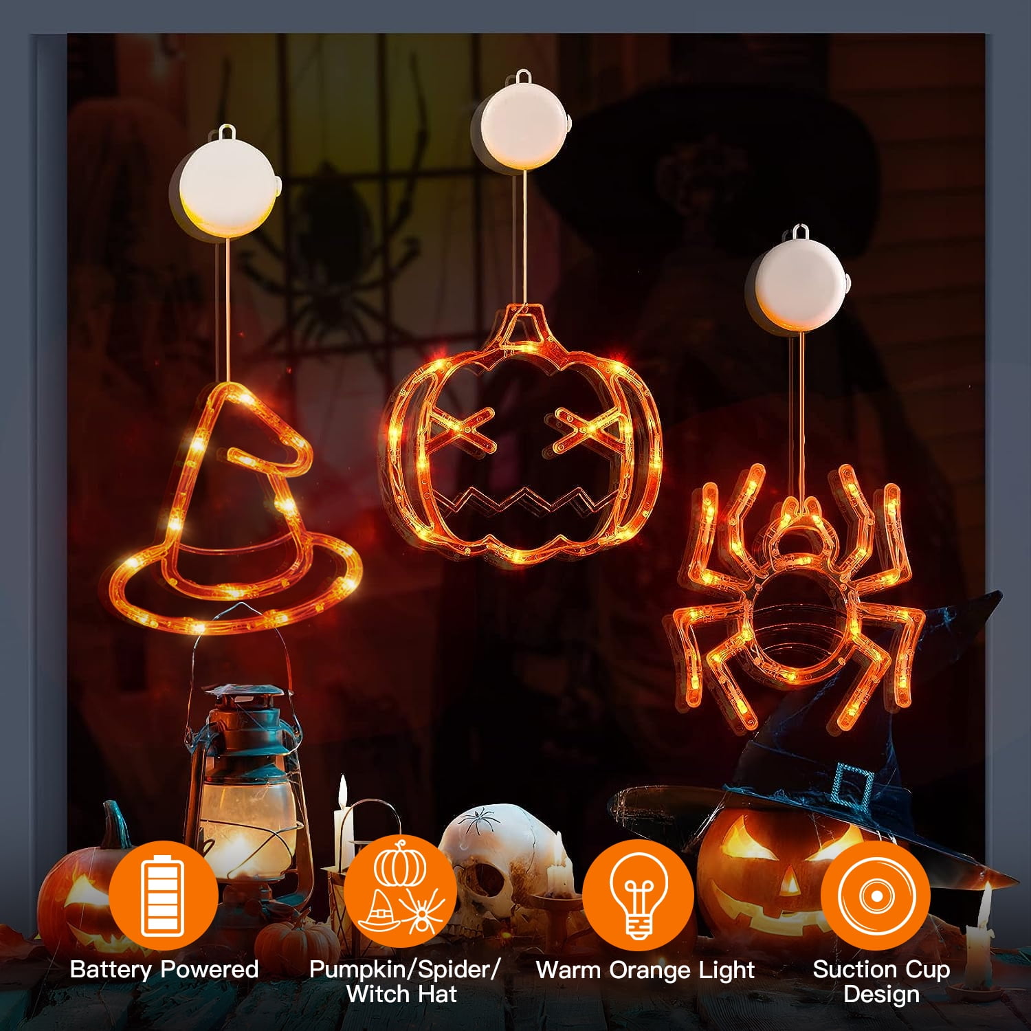 Halloween Decorations Teqhome 3 Pack Orange Pumpkin Spider Witch Hat ...