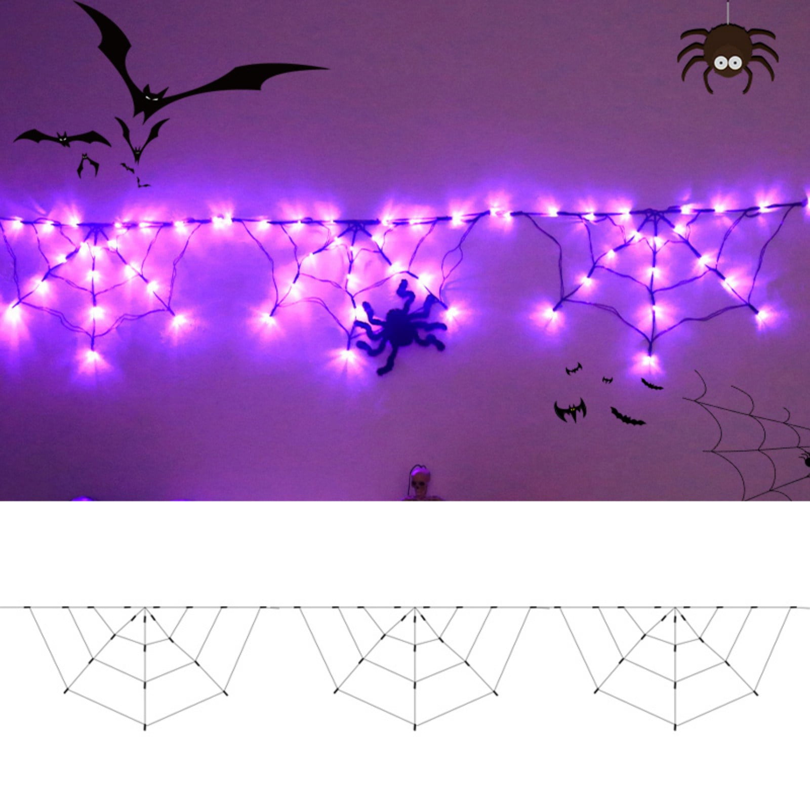 Halloween DecorationsSpider Web String Lights, 6FT LED Light Up ...