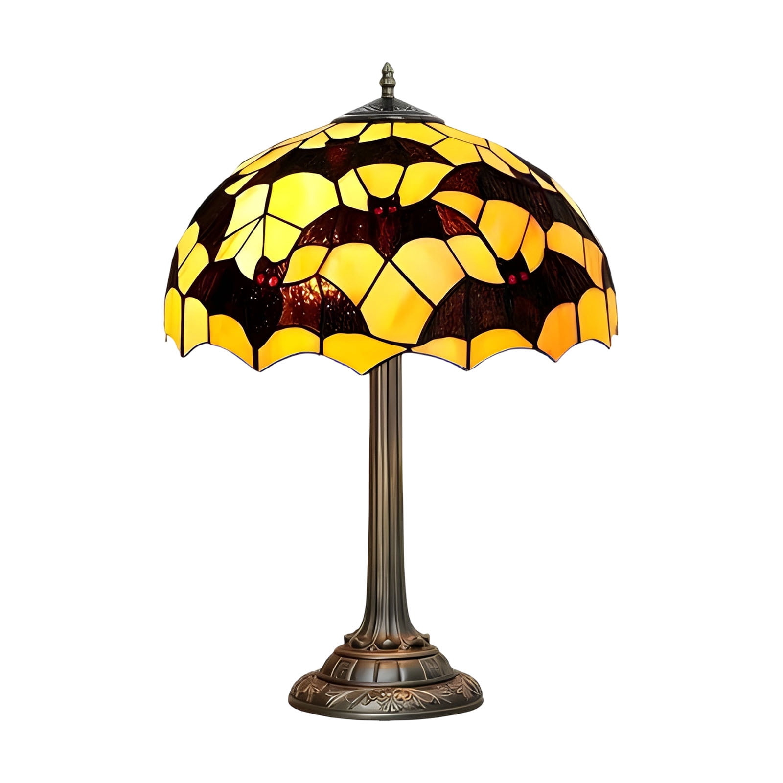 Bat-Themed Home Decor Lamp With Yellow Amber Shade Panels, Dark Resin ...