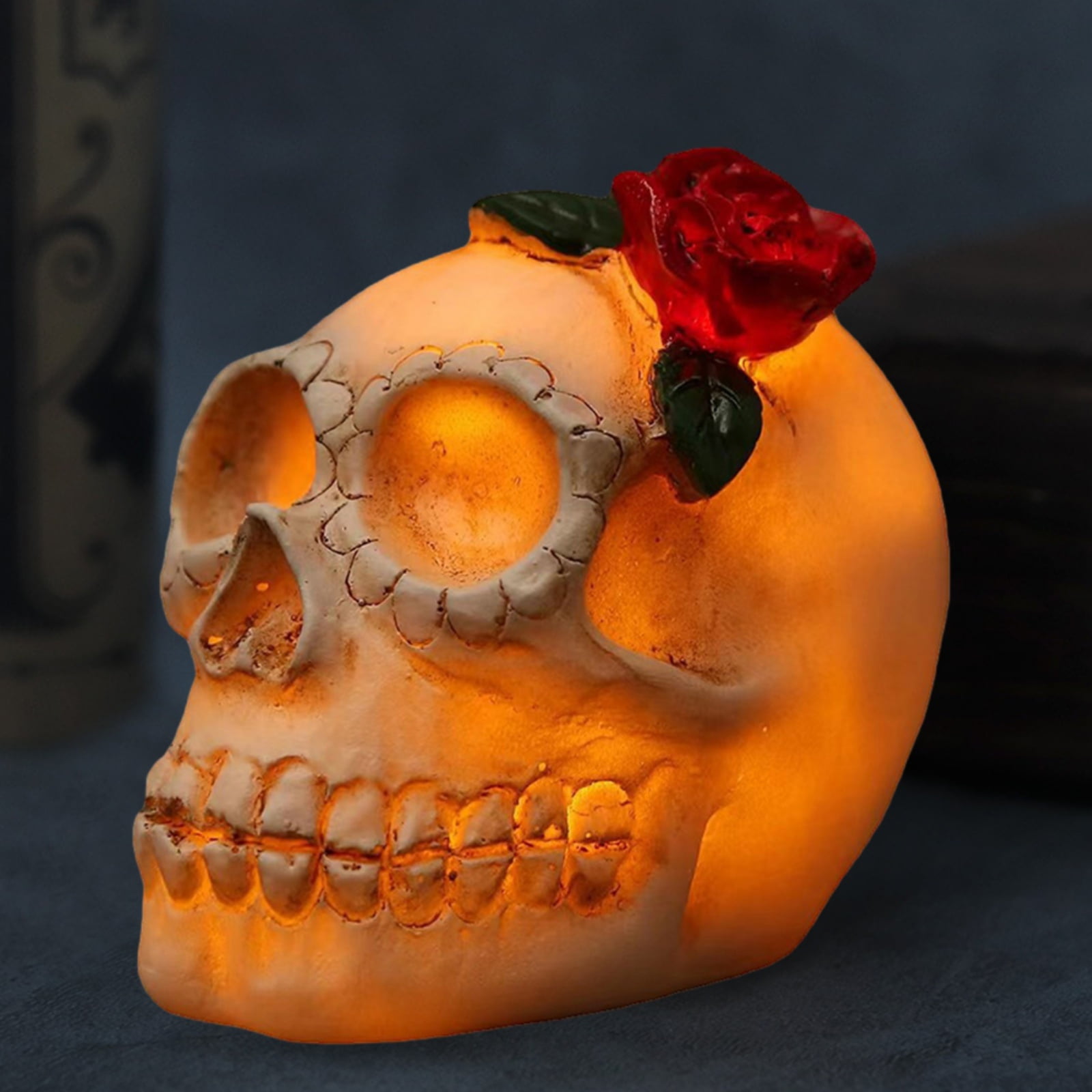 Halloween Decorative Skulls Night Light Skeleton Headlamp Head Flower ...