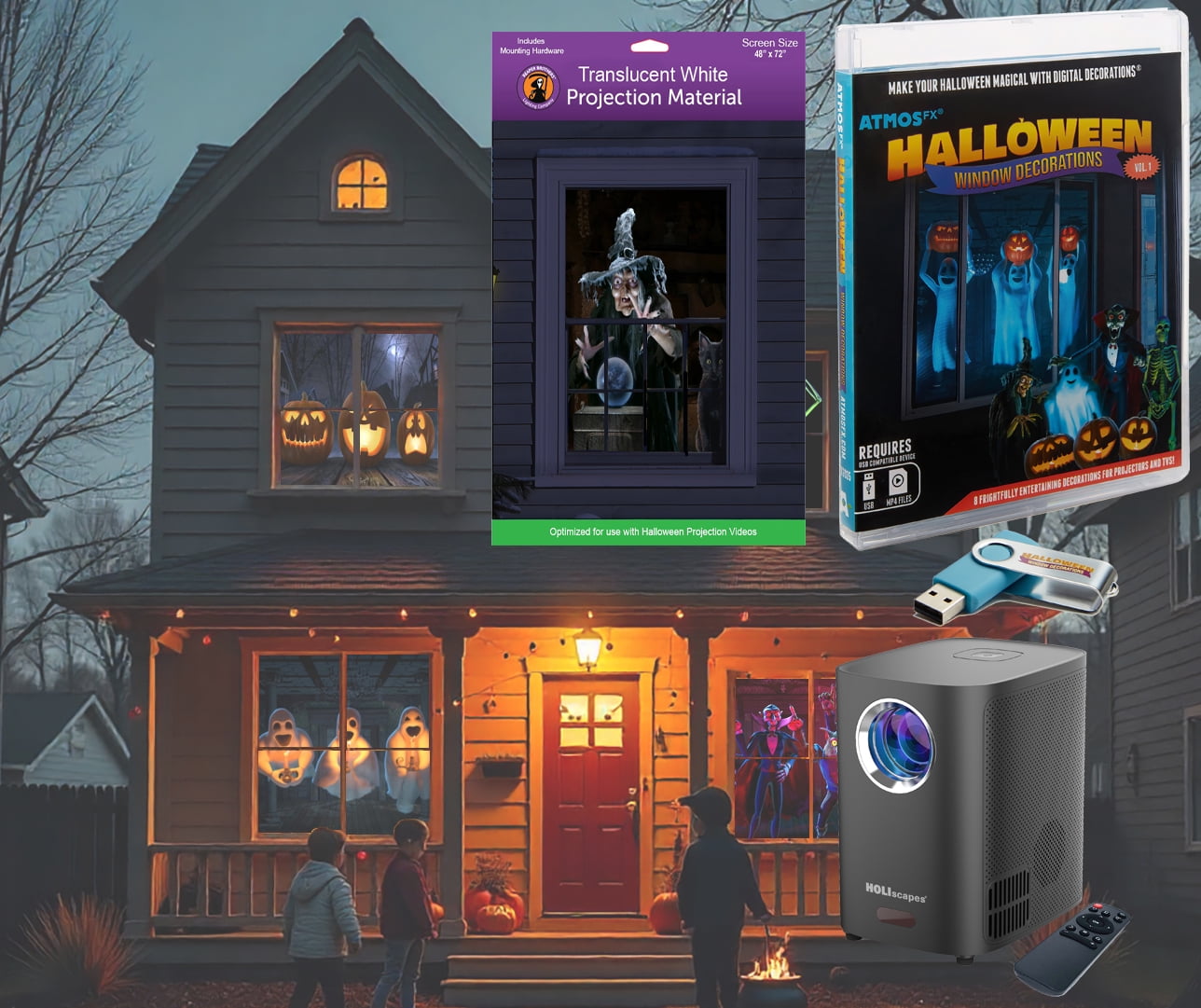 Halloween Digital Decoration Kit Includes 8 AtmosFX Video Effects for ...