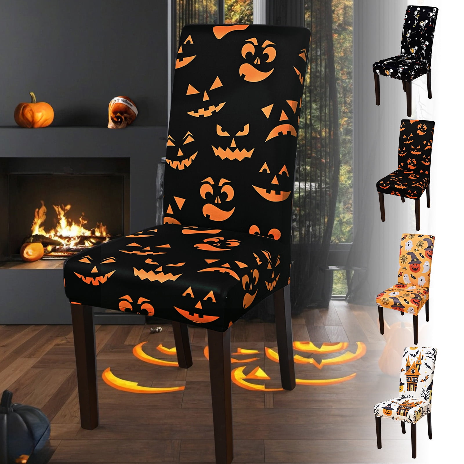 Halloween Dining Chair Covers,Skeletons Pumpkins Ghost Pattern Dining ...