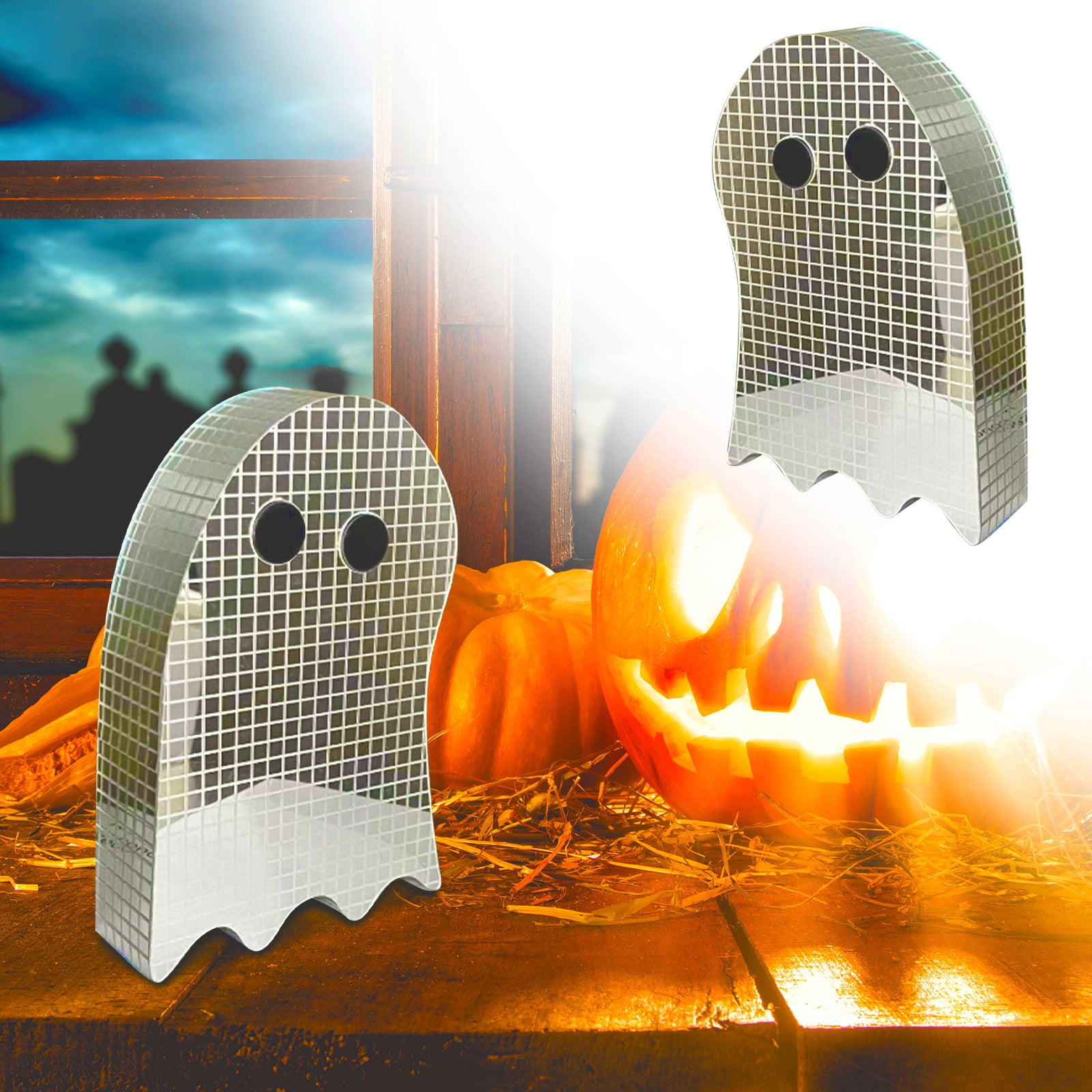 Halloween Disco Ghost Decor 6 Inch Ghost Disco Ball Table Decoration ...