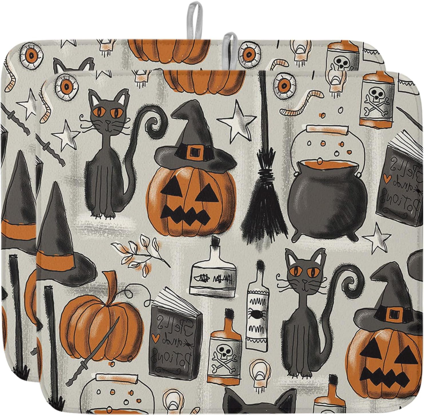 Halloween Dish Drying Mat for Kitchen Counter Pumpkin Drying Pad ...