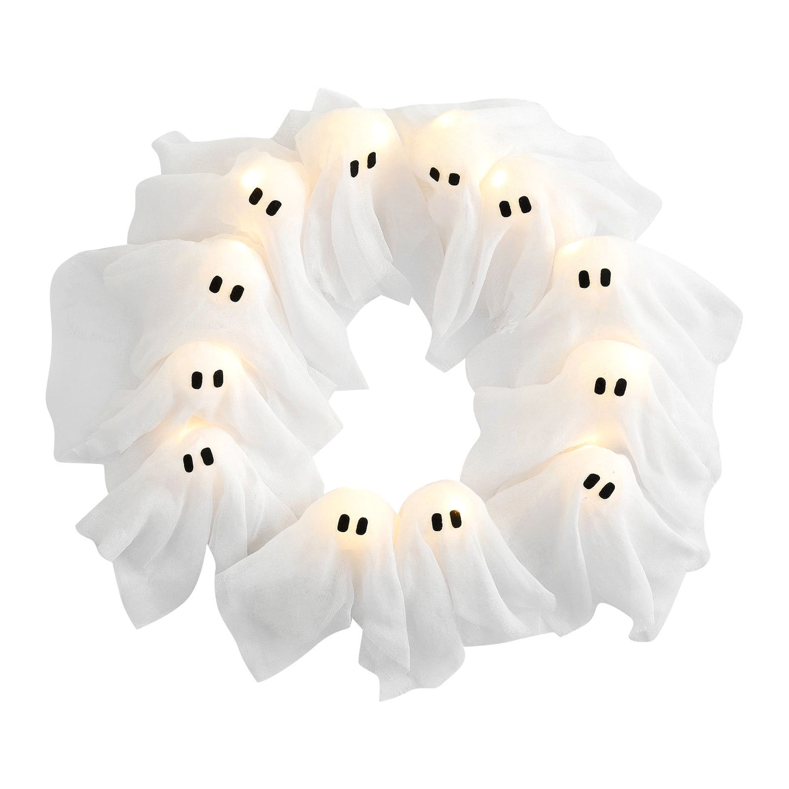 Halloween Diy Lit Ghosts Door Wreath, LED Light-Up White Ghost Garland ...