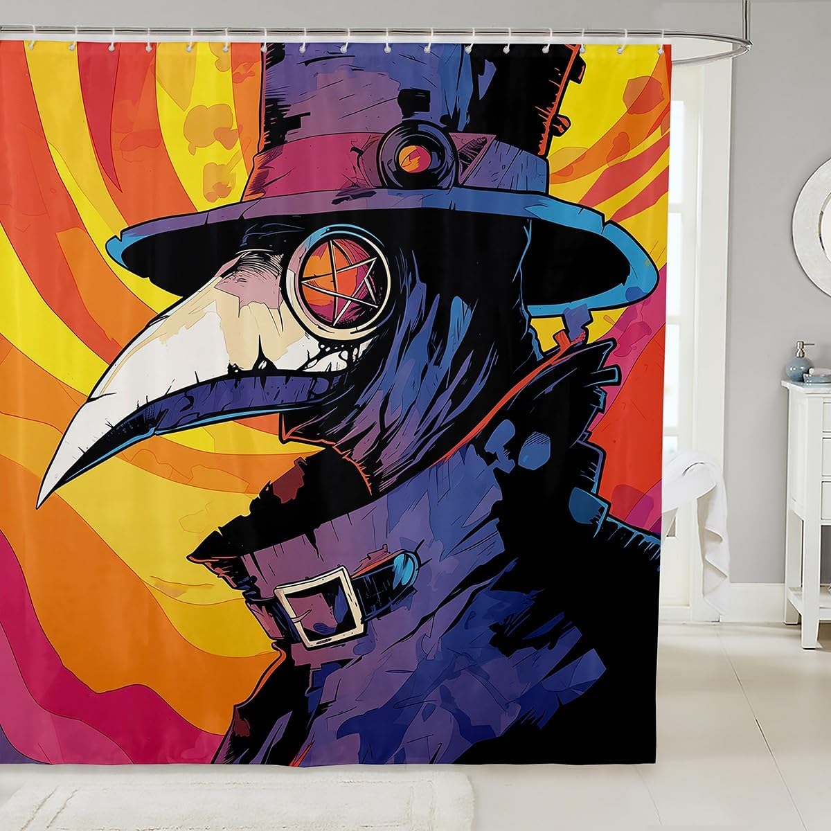 Halloween Doctor Mask Fabric Shower Curtain, Steam Punk Bird Shower ...