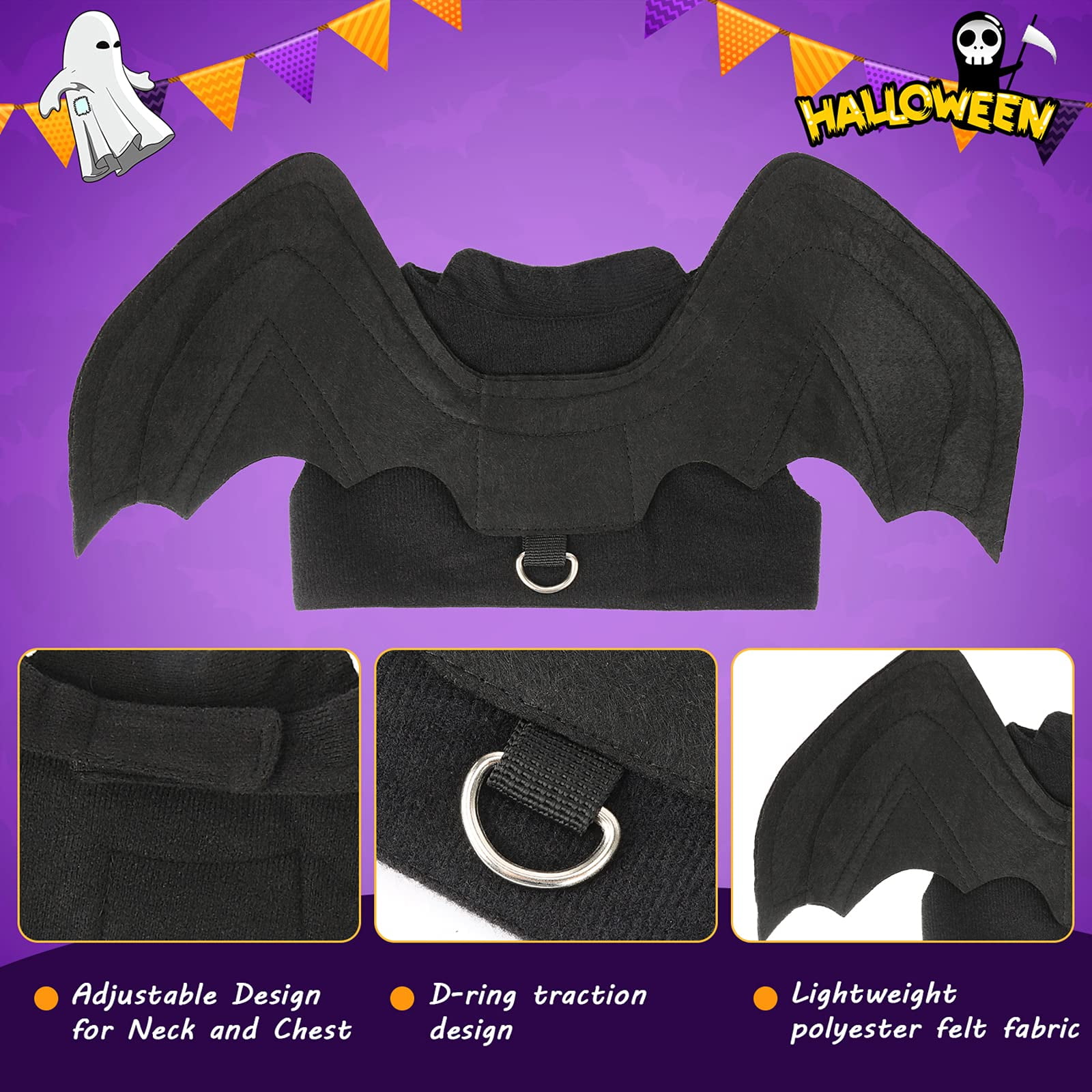 Halloween Dog Bat Wings Costume, Pet Halloween Cosplay Party Dress Up ...