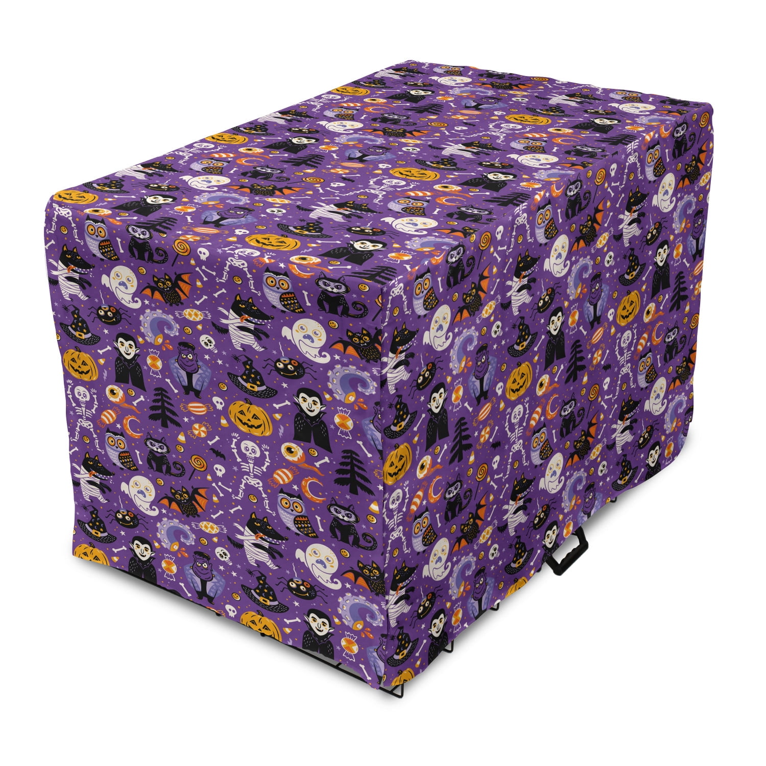Halloween Dog Crate Cover, Cartoon Design Horror Symbols of Vampire ...