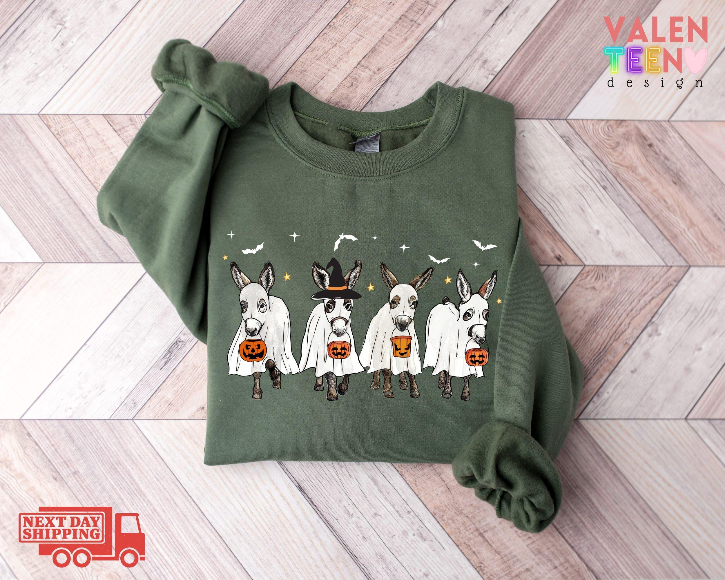 Halloween Donkey Ghost Sweatshirt, Spooky Farm Animal Hoodie - Walmart.com