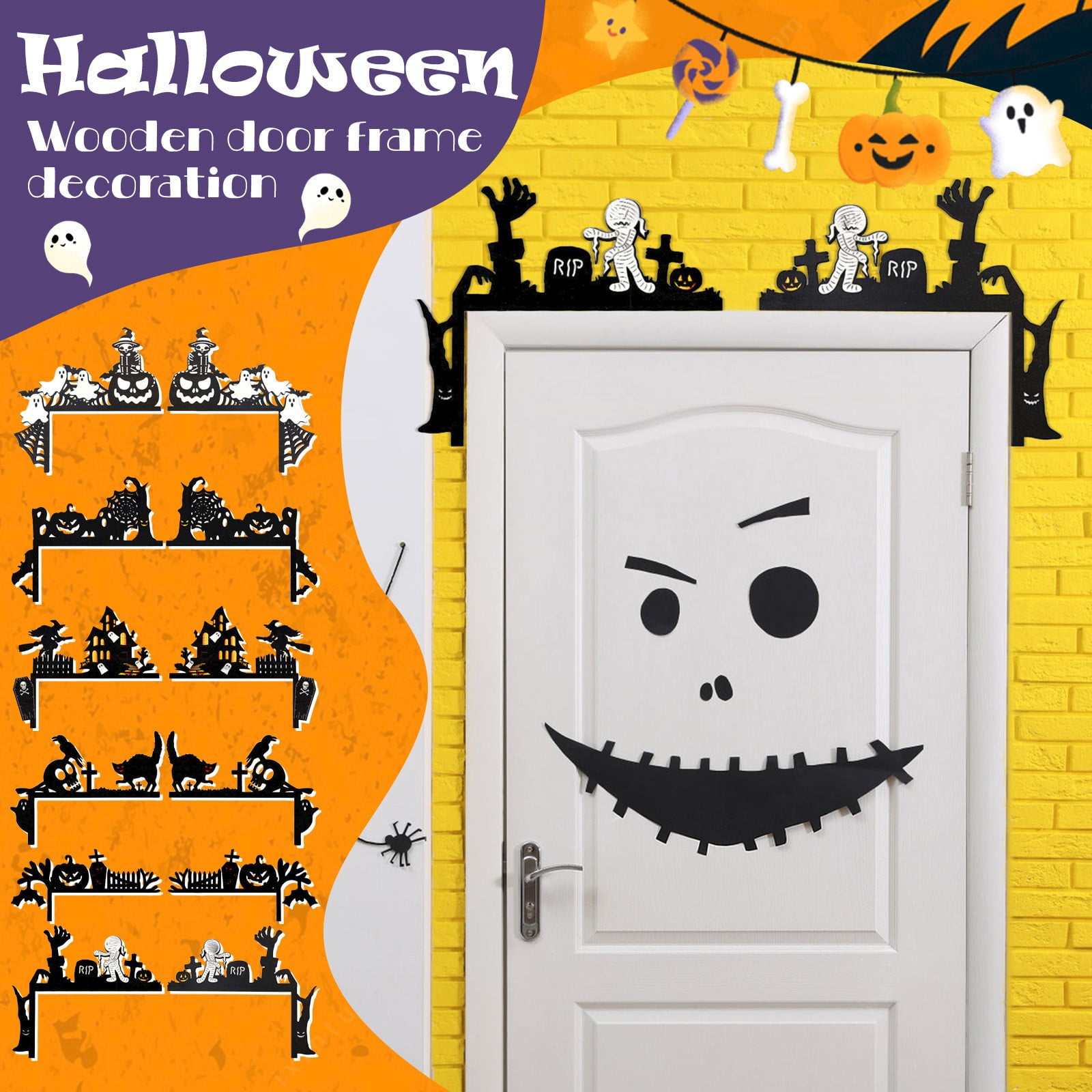 Halloween Door Corner Sign, Horror Characters with Ghost Door Topper ...