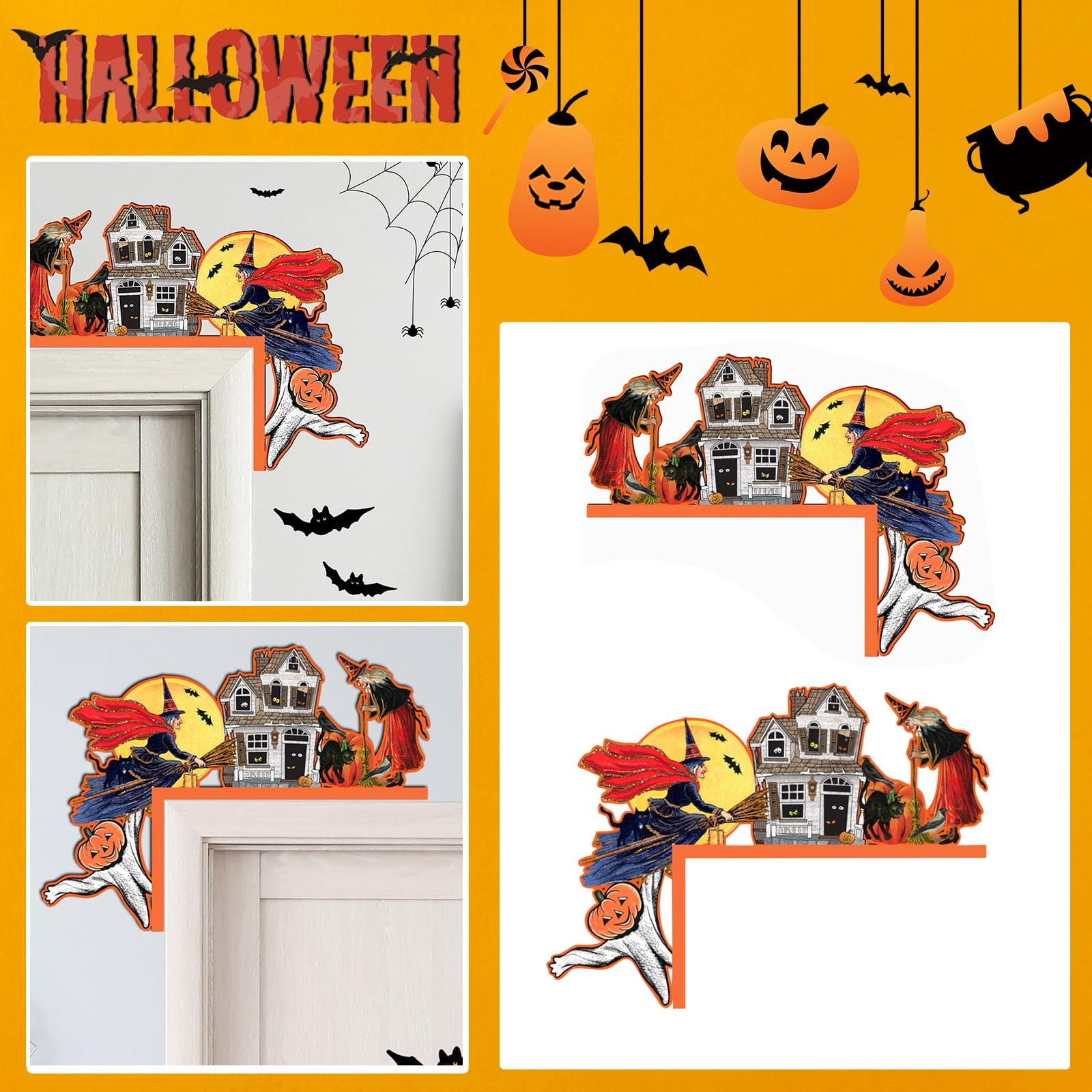 Halloween Door Corner Sign, Witch On Pumpkin Wooden Decor, Right Angle ...