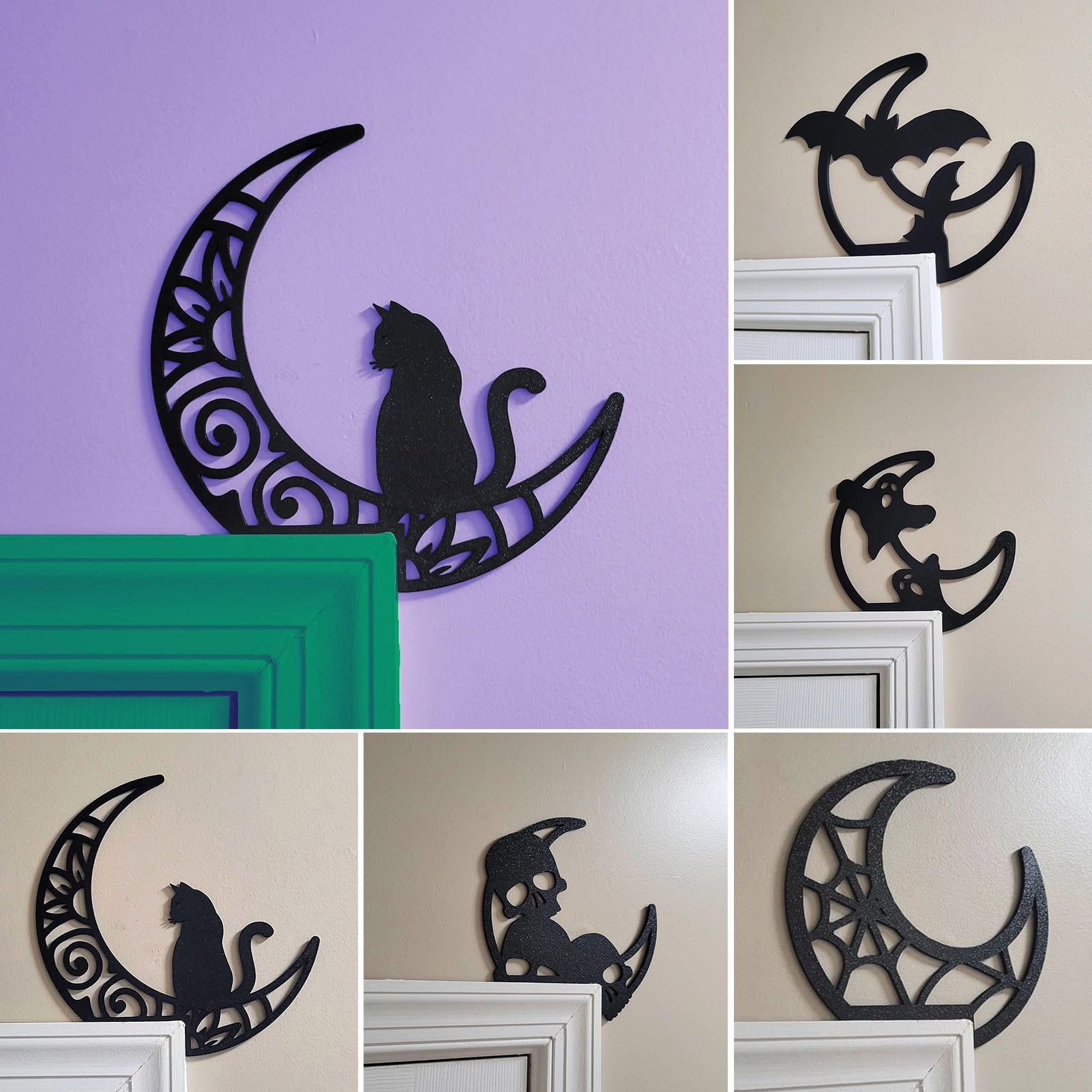 Halloween Door Corner Topper Reversible Wooden Kitty Moon Skull Ghost ...