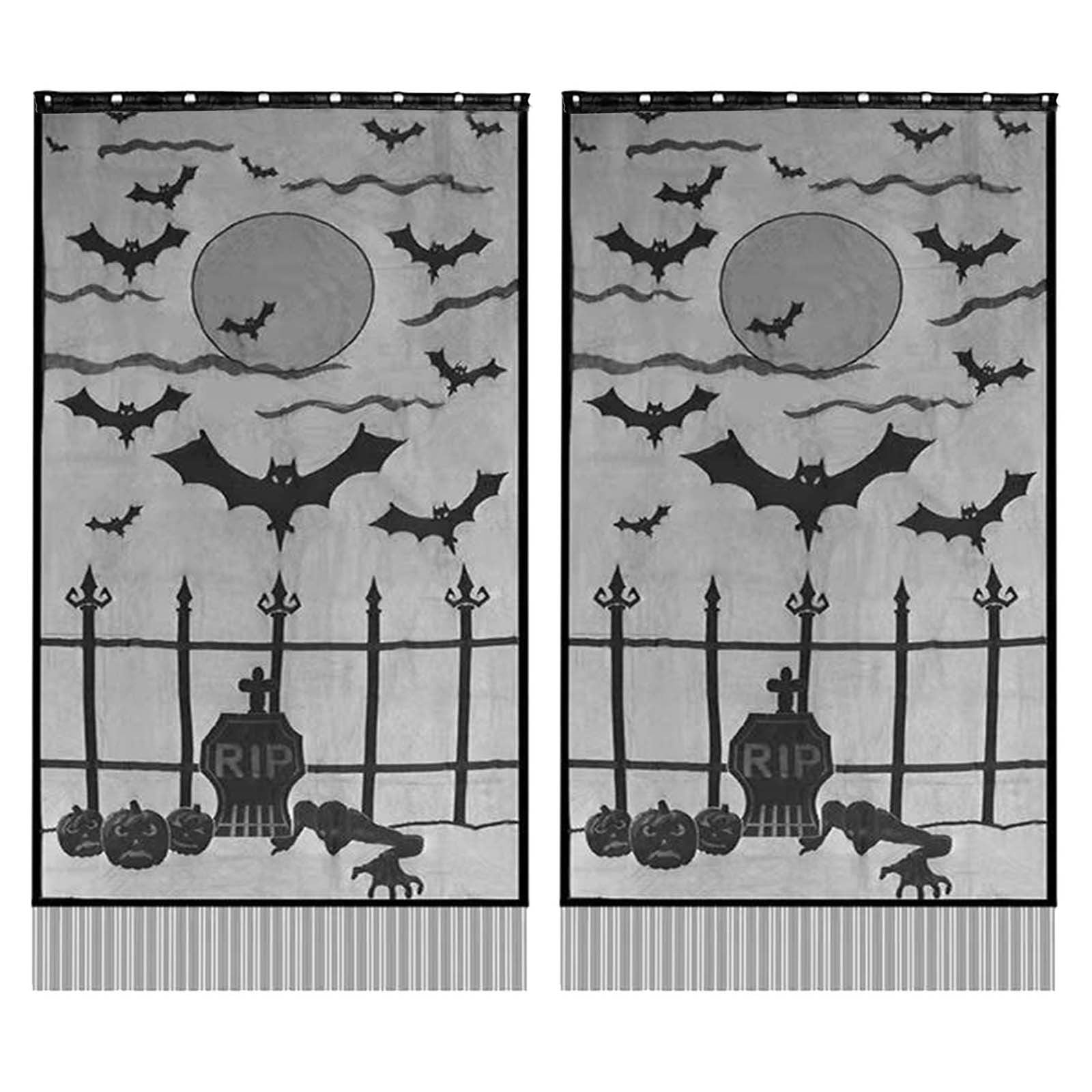 Halloween Door Curtain Bat Black Lace Curtain Pendant Mesh Door And ...