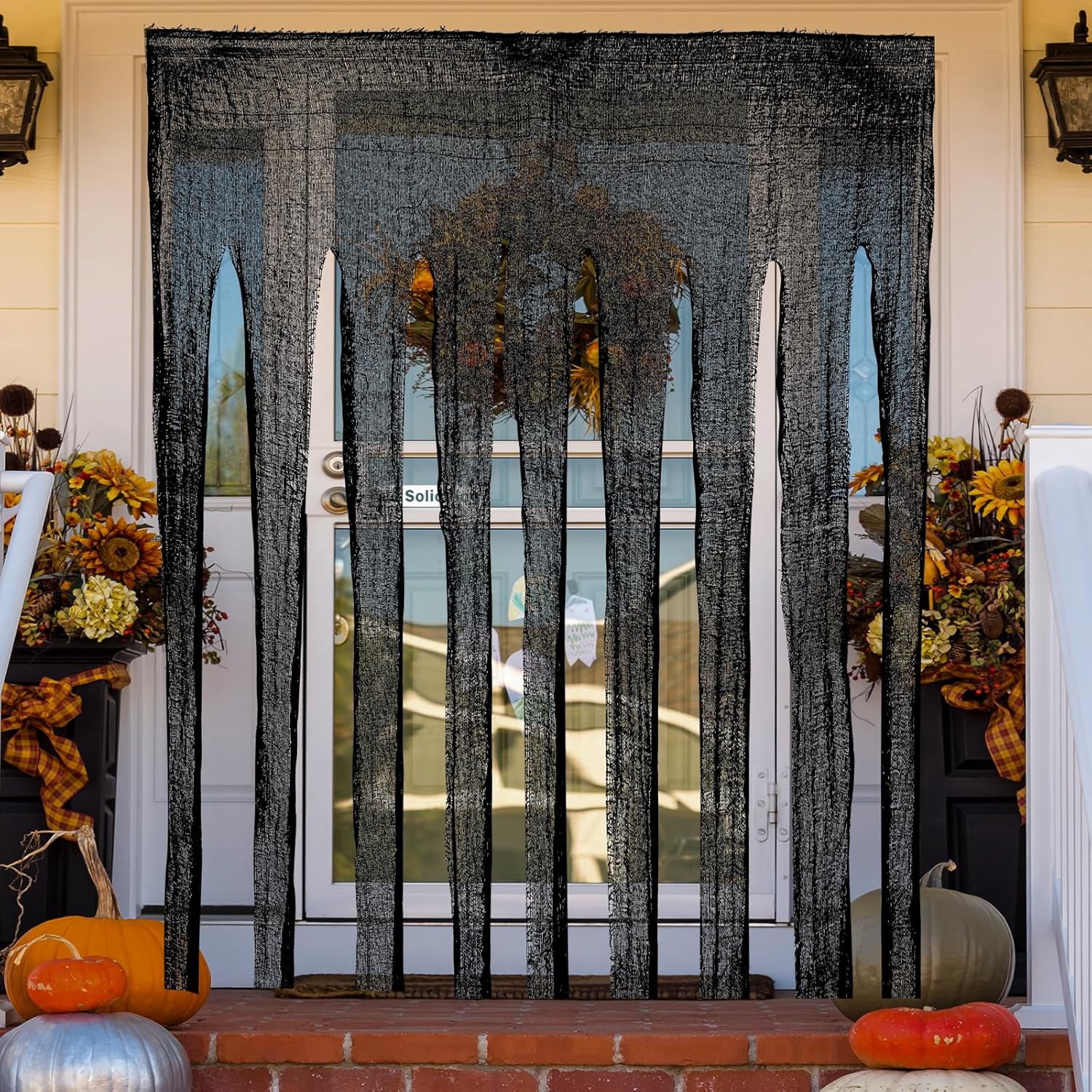 Halloween Door Curtain Decorations, 79 x 59 Inch Black Creepy Doorway ...