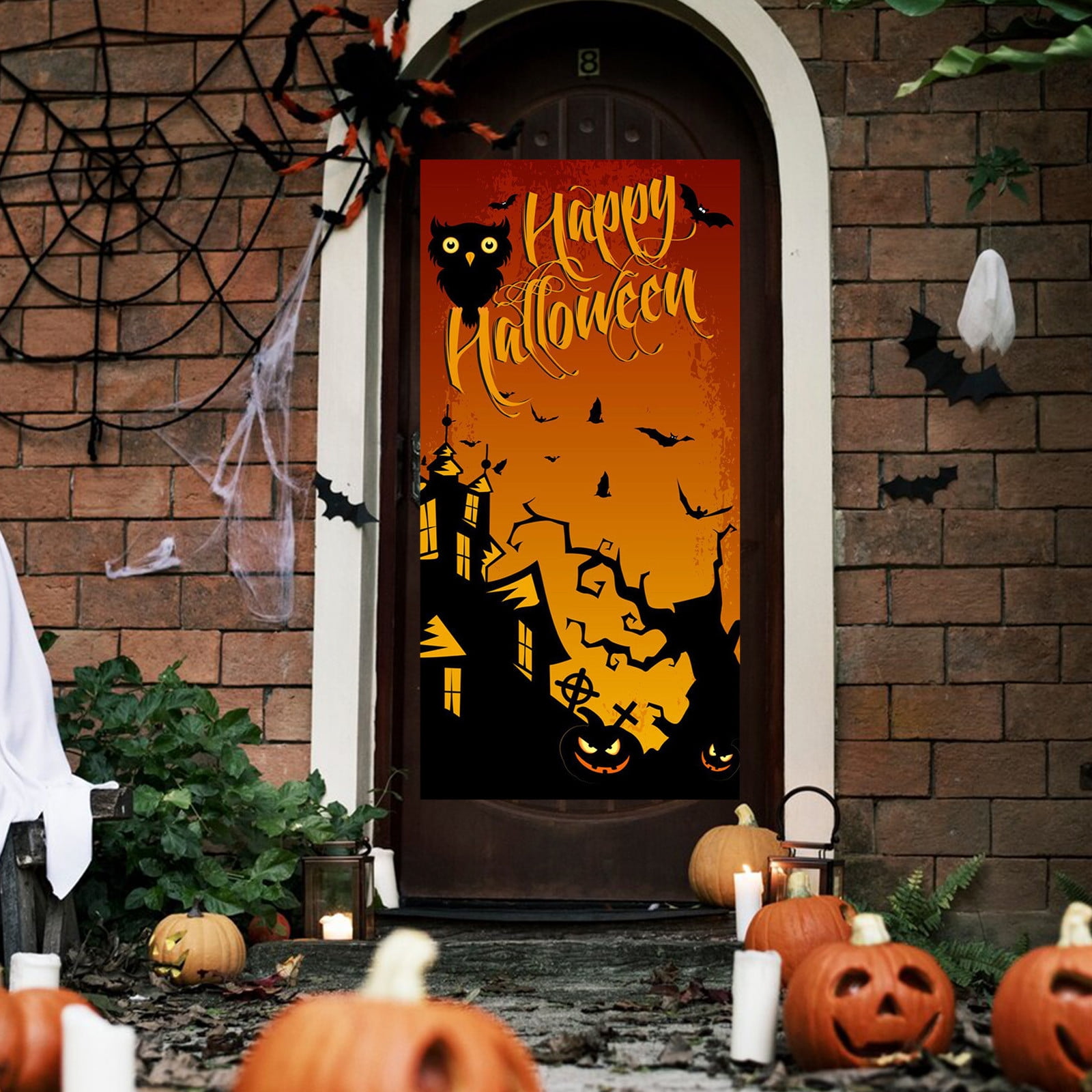 Halloween Door Decorations Banner Happy Halloween Door Cover Fabric ...