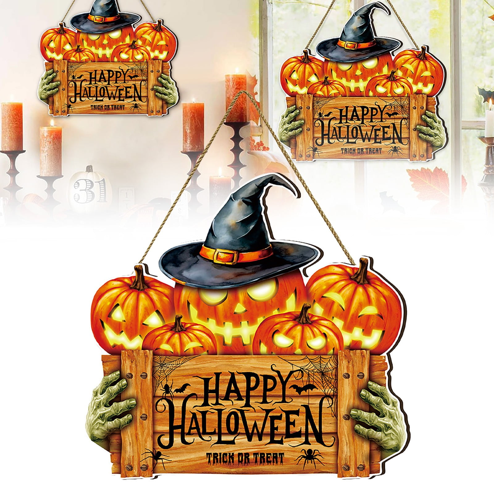 Halloween Door Hanger Happy Halloween Door Decorations Wooden Hanging ...