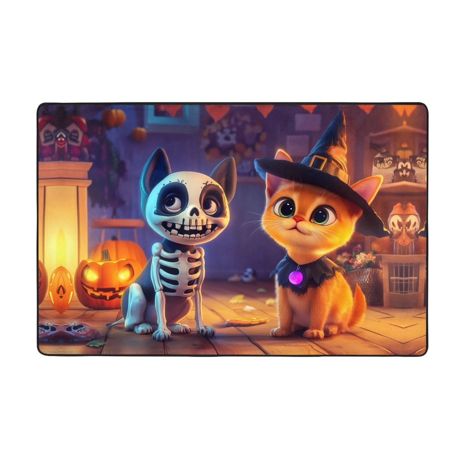 Halloween Door Mat, Halloween Cat and Dog Skeleton Indoor Door Mat ...