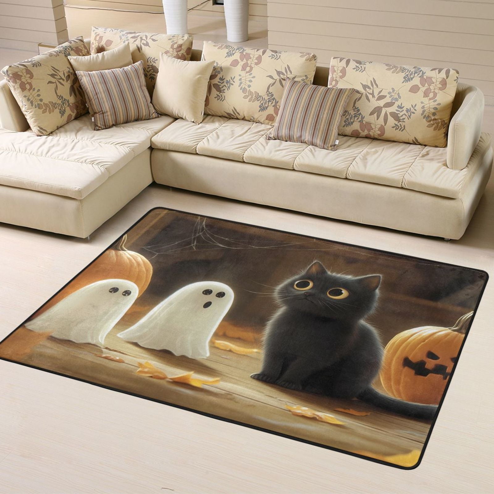 Halloween Door Mat, Halloween Cute Black Cat Ghost A Indoor Door Mat ...