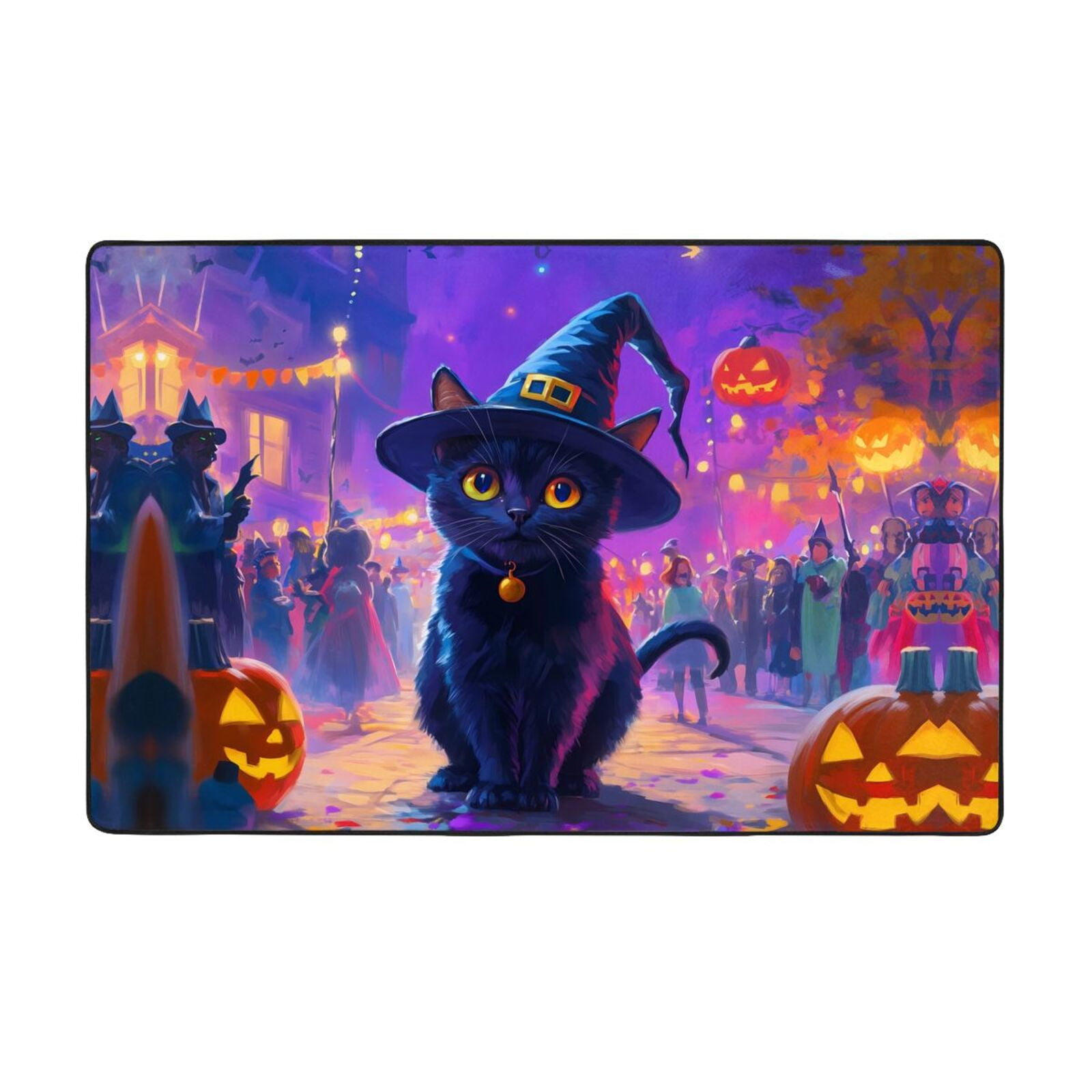 Halloween Door Mat, Halloween Cute Black Cat Witch Hat Indoor Door Mat ...