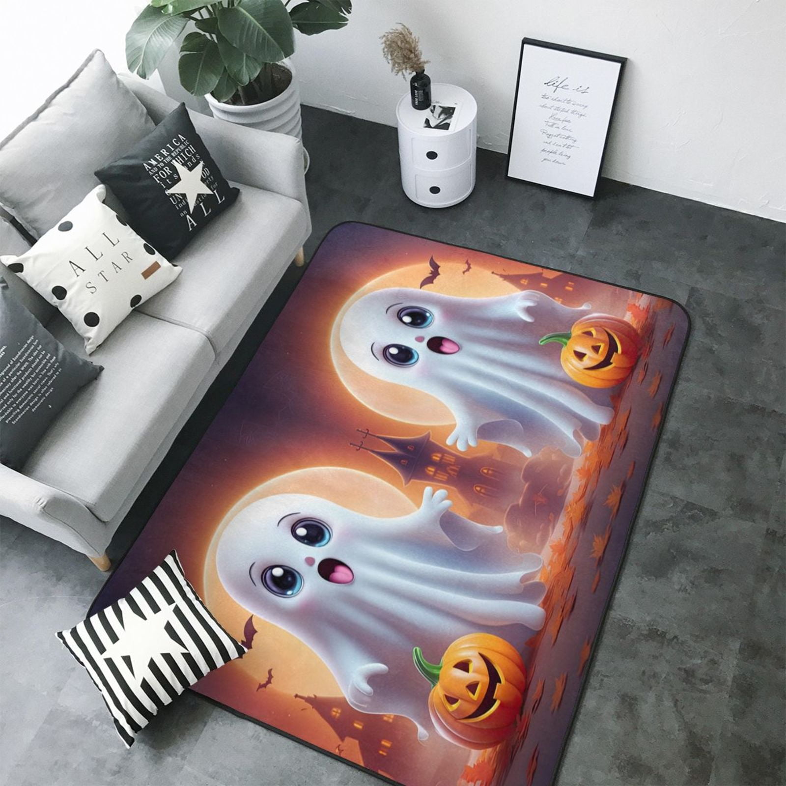 Halloween Door Mat, Halloween Cute Ghost Pumpkin Indoor Door Mat ...