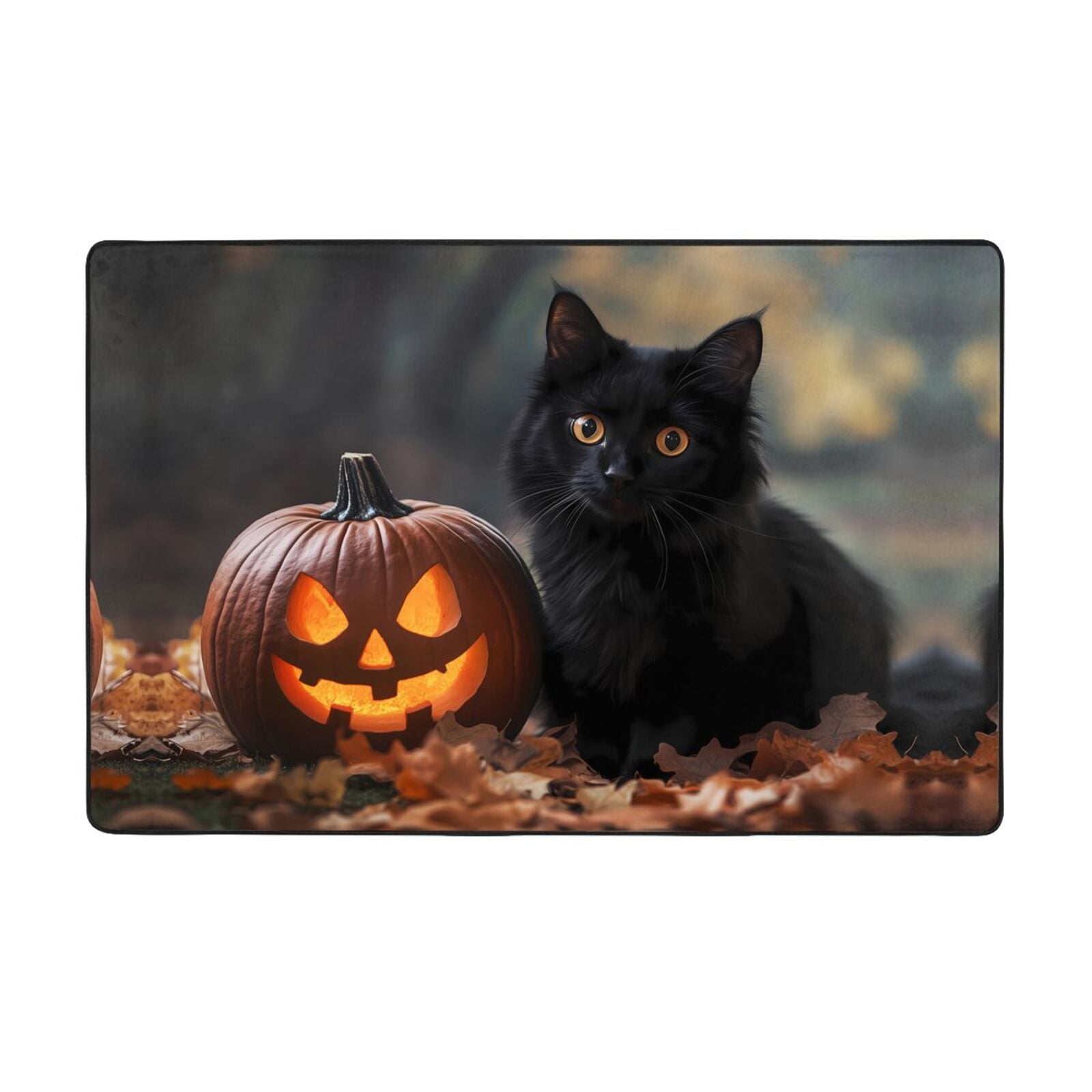 Halloween Door Mat, Halloween Cute Pumpkin Black Cat Indoor Door Mat ...
