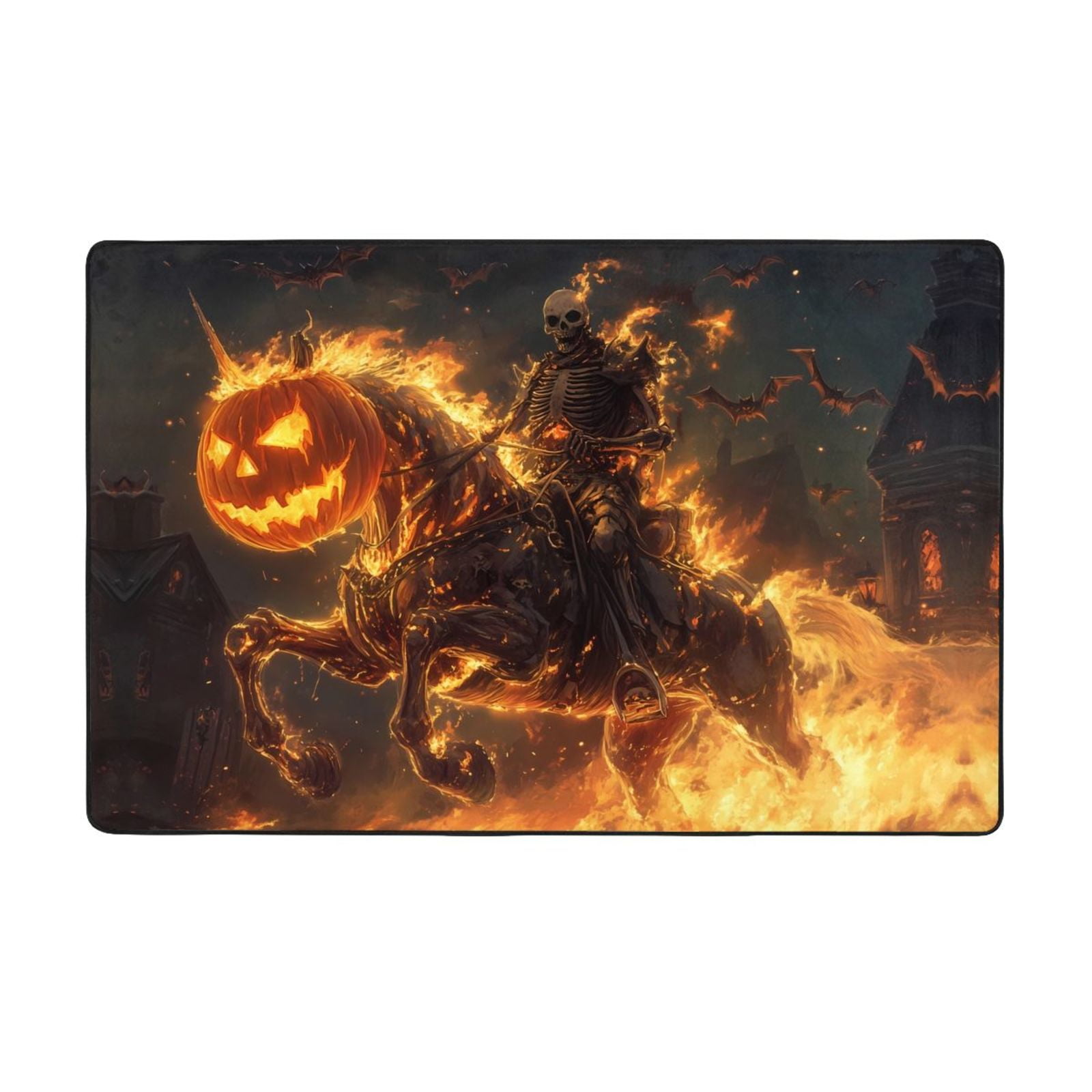 Halloween Door Mat, Halloween Flame Pumpkin Skeleton Knight B Indoor ...