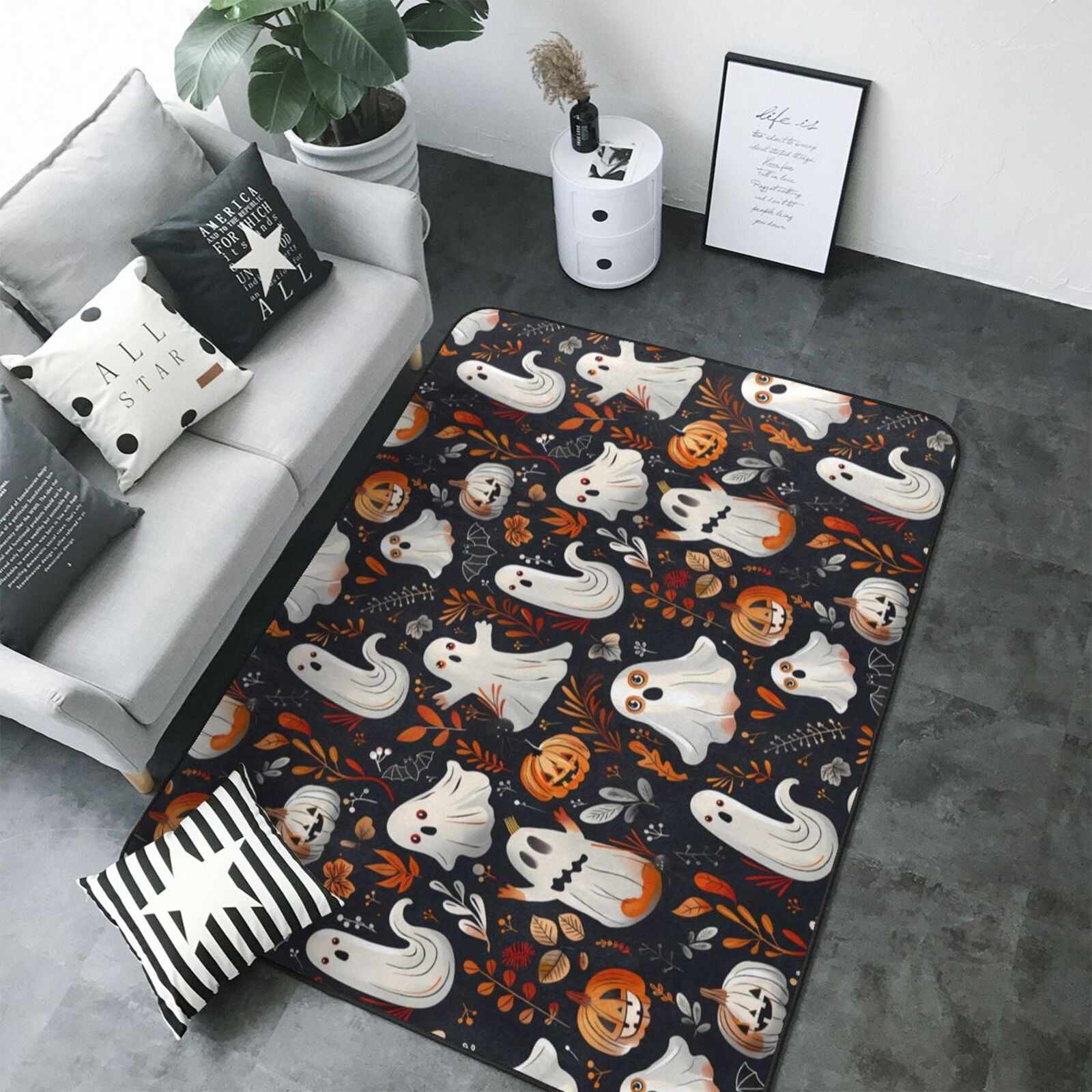 Halloween Door Mat, Halloween Ghost and Pumpkin A Indoor Door Mat ...