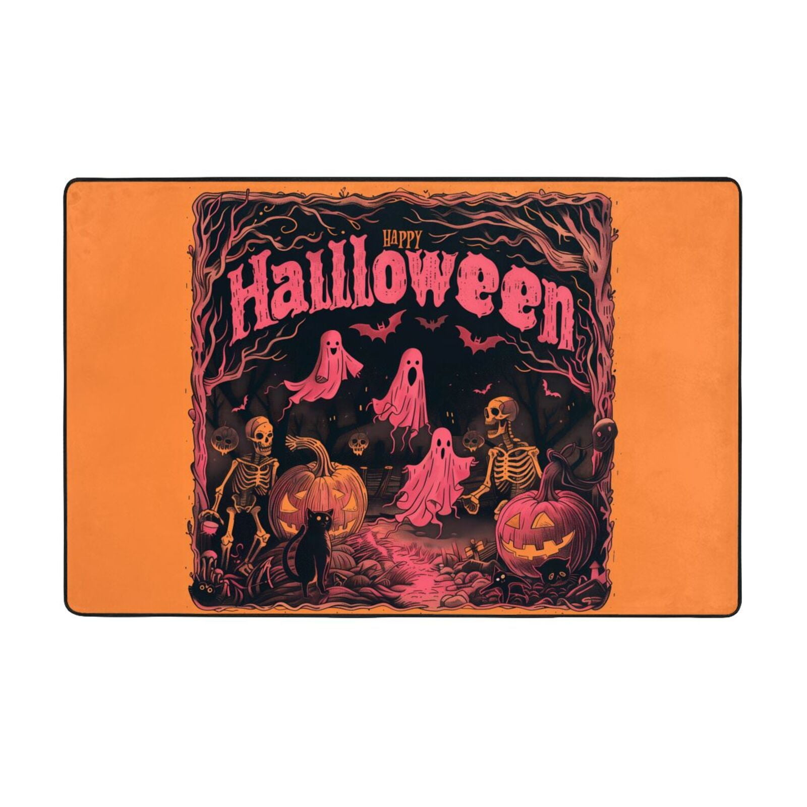 Halloween Door Mat, Halloween Pink Happy Indoor Door Mat Bedroom Rug ...