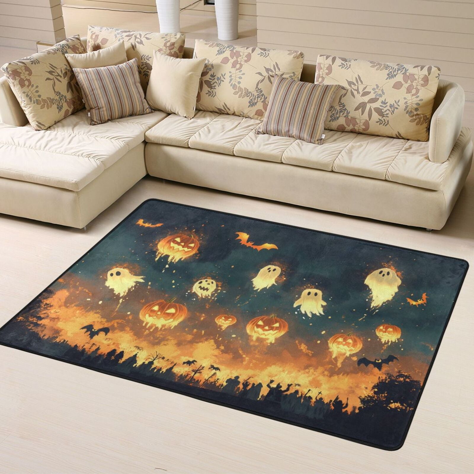 Halloween Door Mat, Halloween Pumpkin Ghost Flying Indoor Door Mat ...