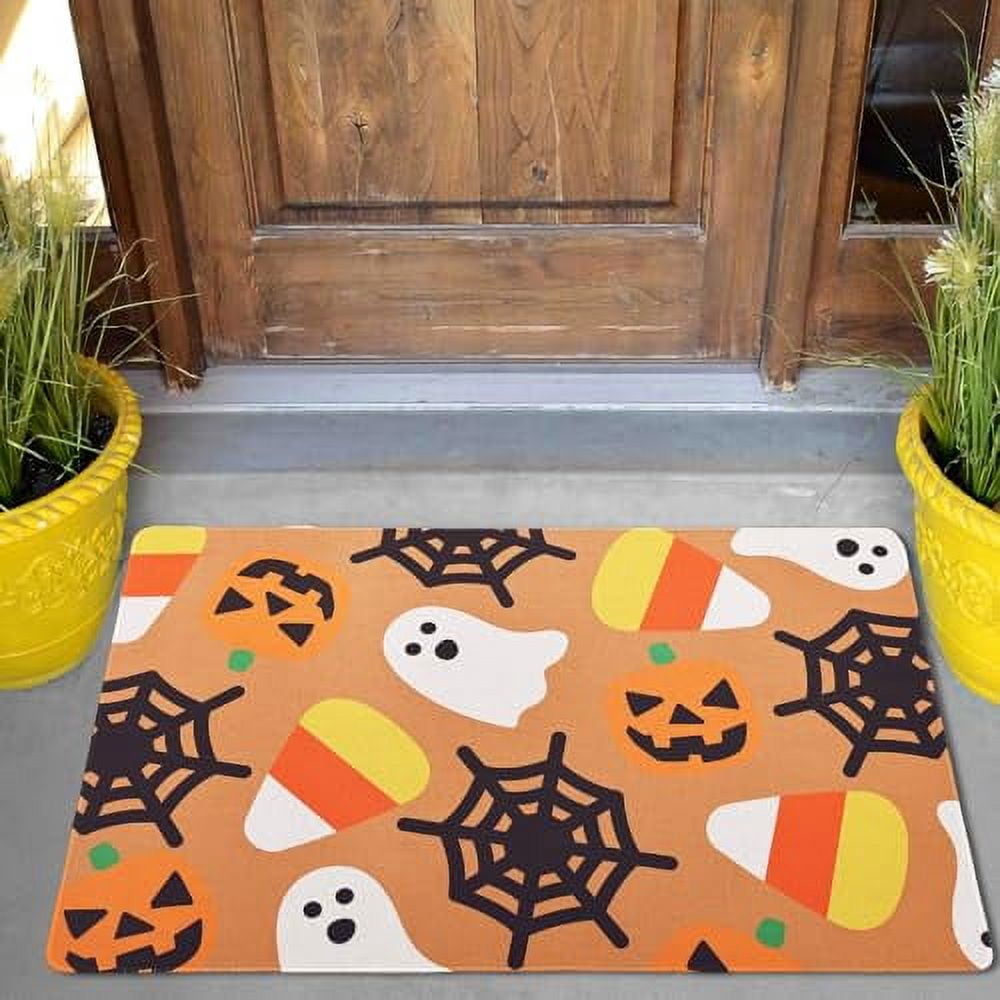 Halloween Door Mat, Spooky Spider Web Pumpkin Candy Corn Outdoor Indoor ...