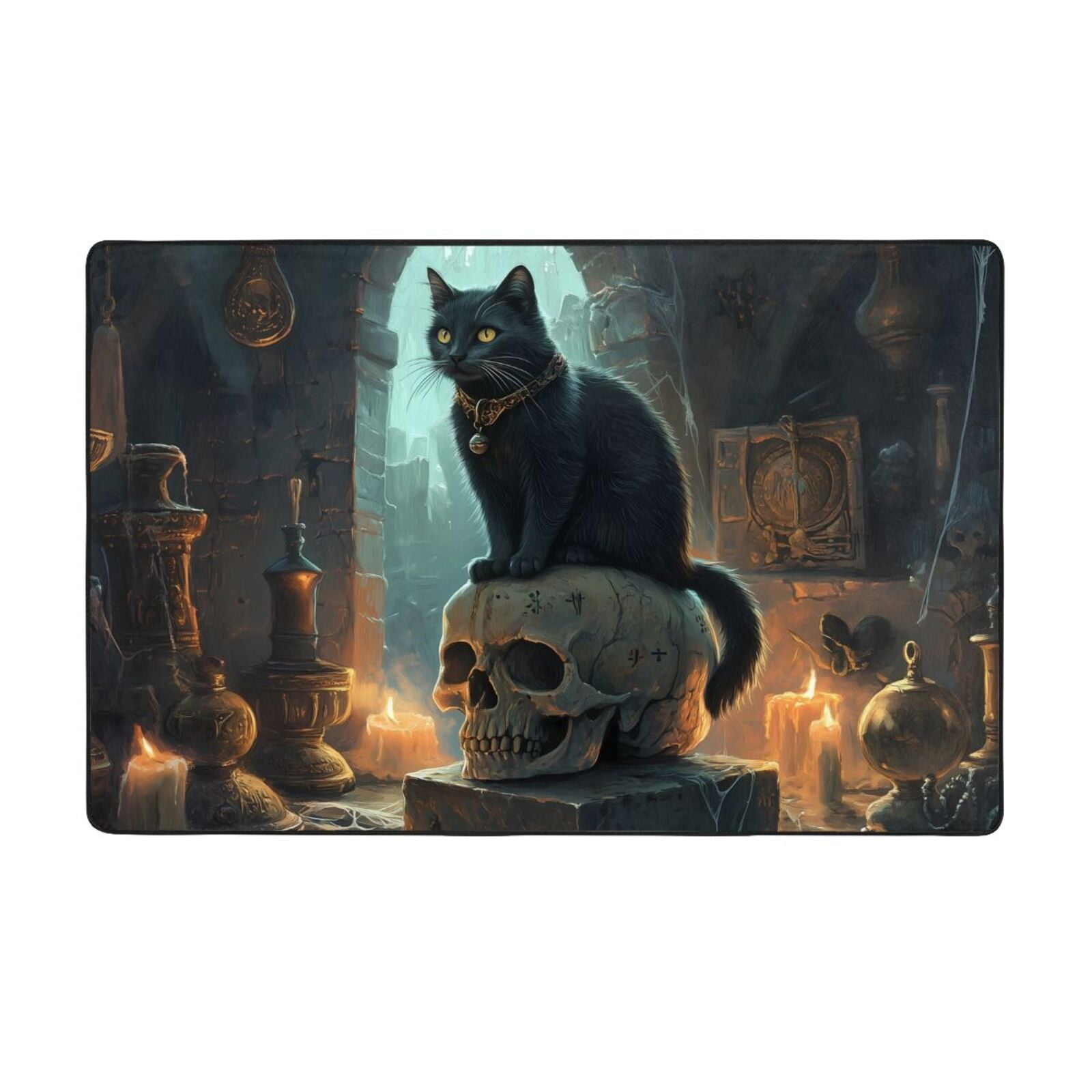 Halloween Door Mat, Halloween Vintage Black Cat Skull Indoor Door Mat ...
