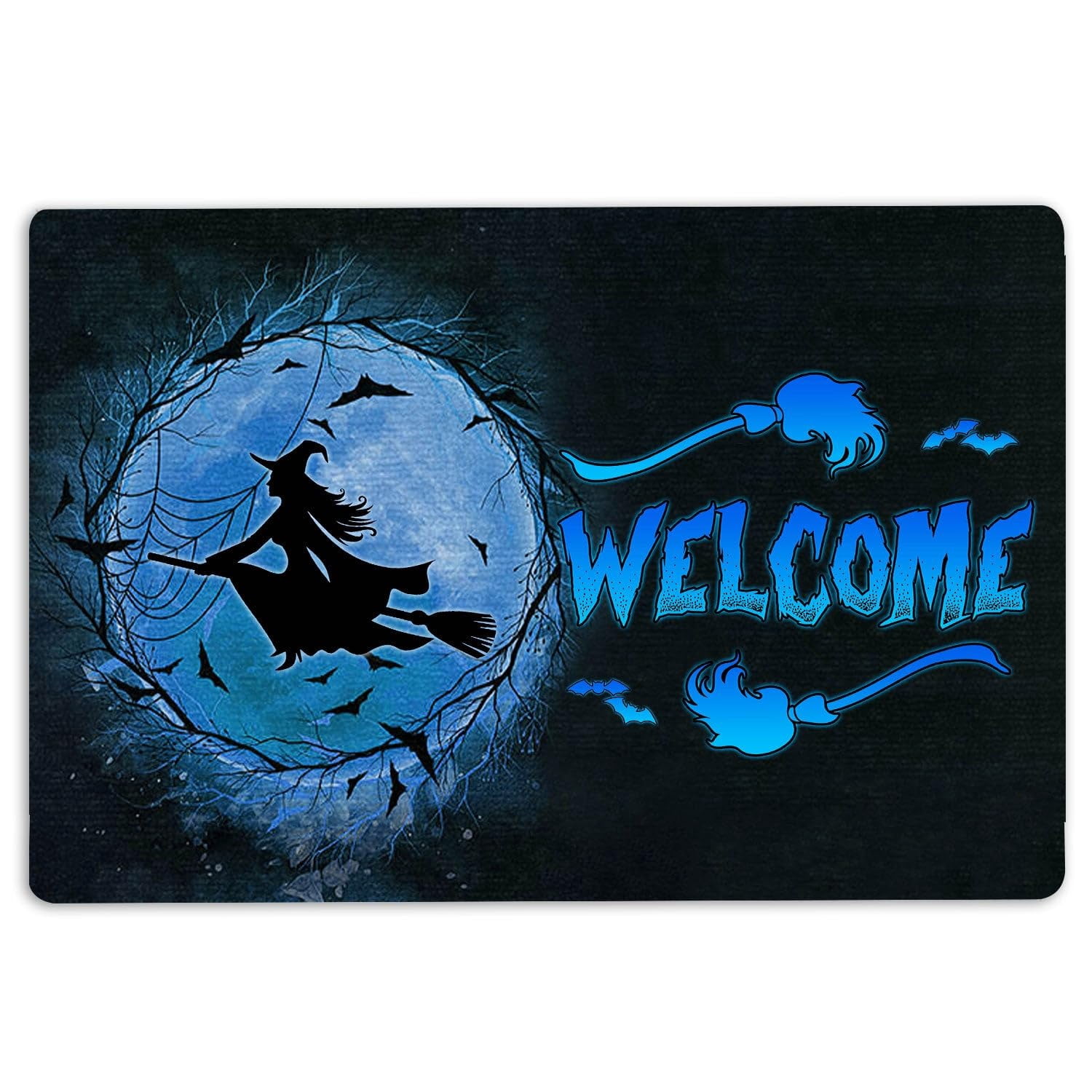 Halloween Door Mat Witch Wizard Halloween Spell Witches Welcome Blue ...