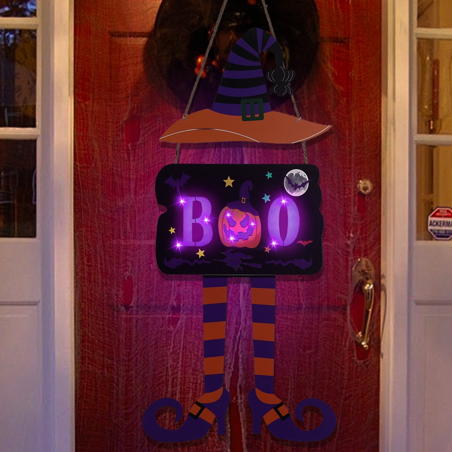Halloween Door Sign, Light up Door Hanger with Timer Function, Wooden ...