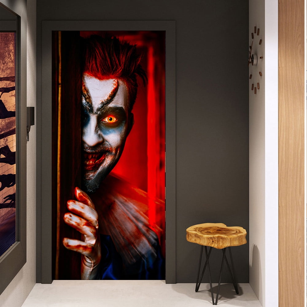Halloween Door Sticker, Removable Vinyl Decal Scary Ghost Pumpkin Door ...
