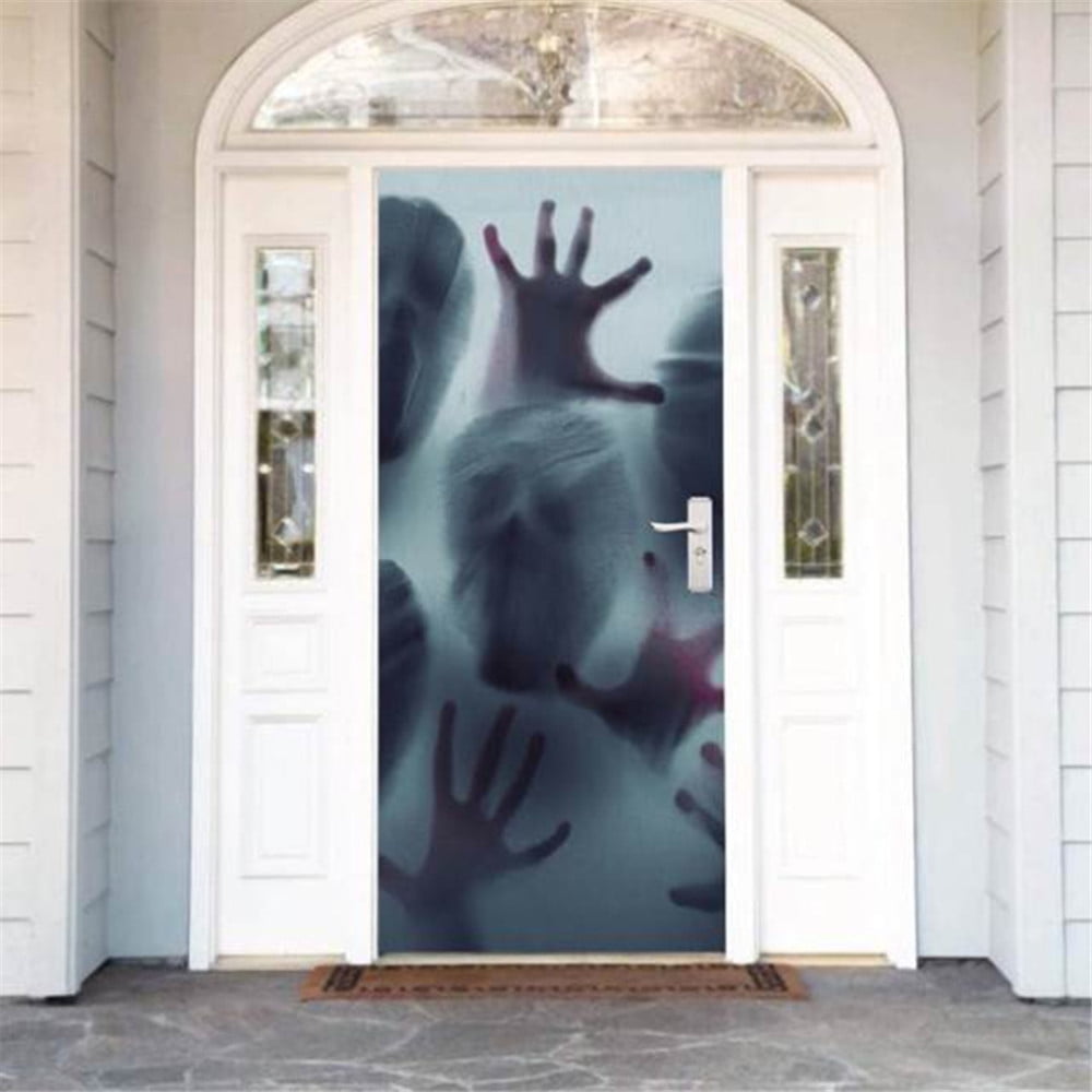 Halloween Door Sticker, Removable Vinyl Decal Scary Ghost Pumpkin Door ...