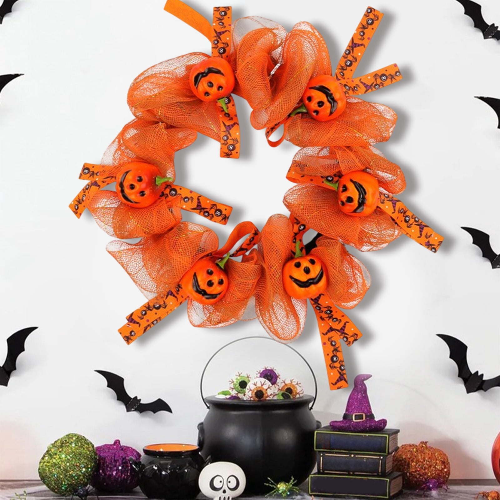 Halloween Door Wreath Pumpkin Wreath，Outdoor Indoor Halloween ...