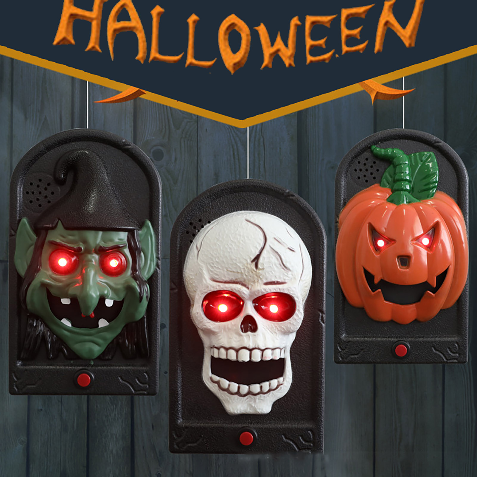 Halloween Doorbell Spooky Skull Head Doorbell with Light Up Eyes And ...