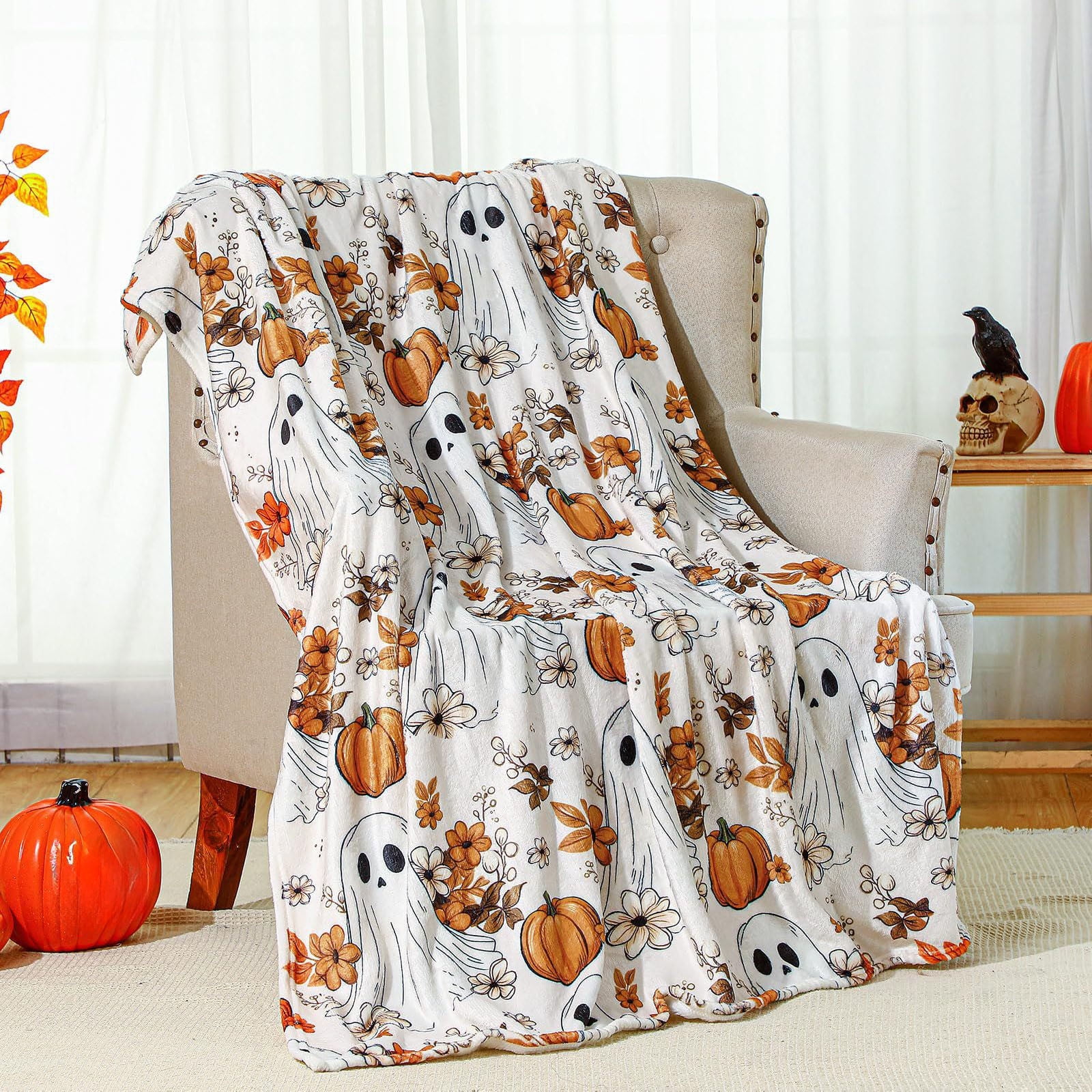 Halloween Double-Sided Bohemian Ghost Flannel Throw Blanket , Soft ...