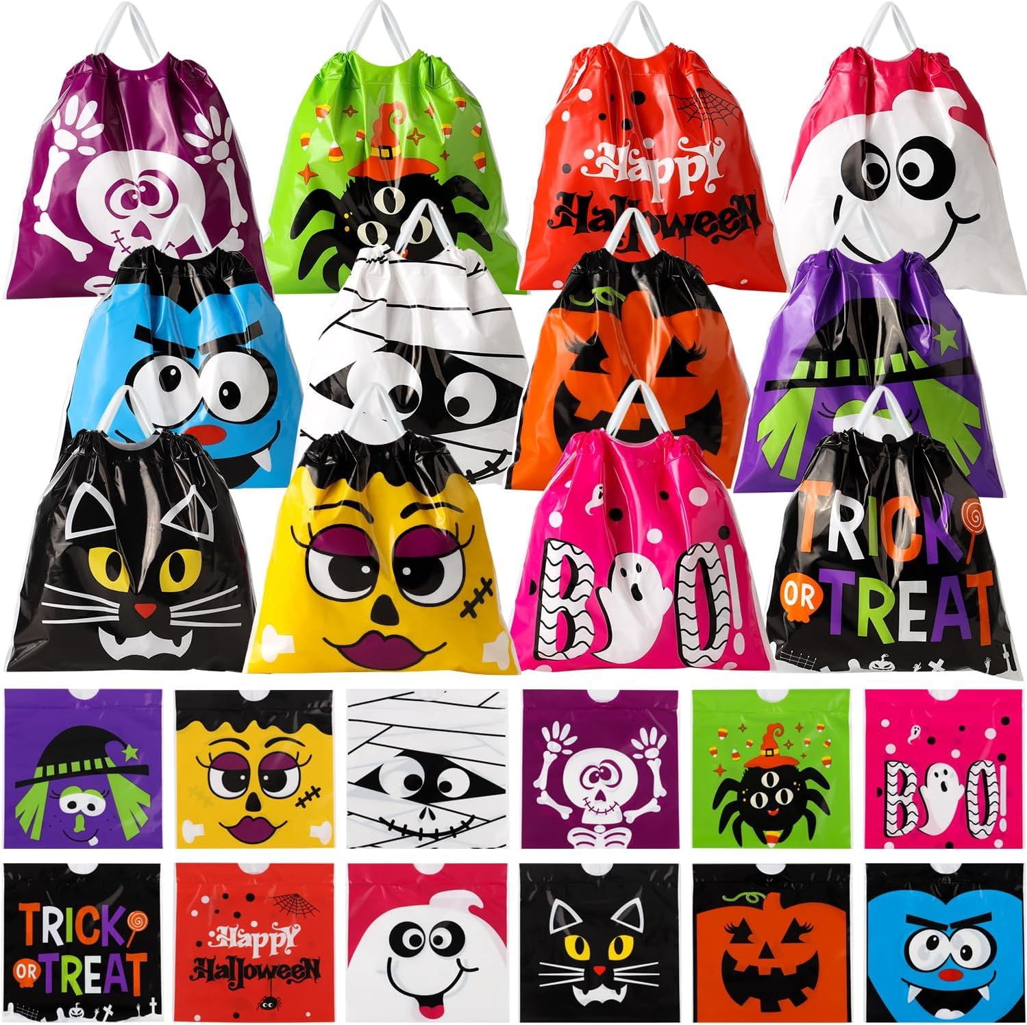 Halloween Drawstring Treat Bags 120 Pack, Reusable Candy Goodie Bags ...