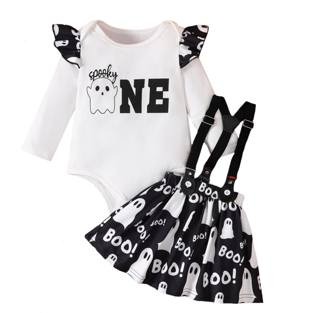 Halloween Dress Outfit Newborn Baby Girl Clothes Ruffle Romper Top Suspender Ghost Skirt Set 0 ...