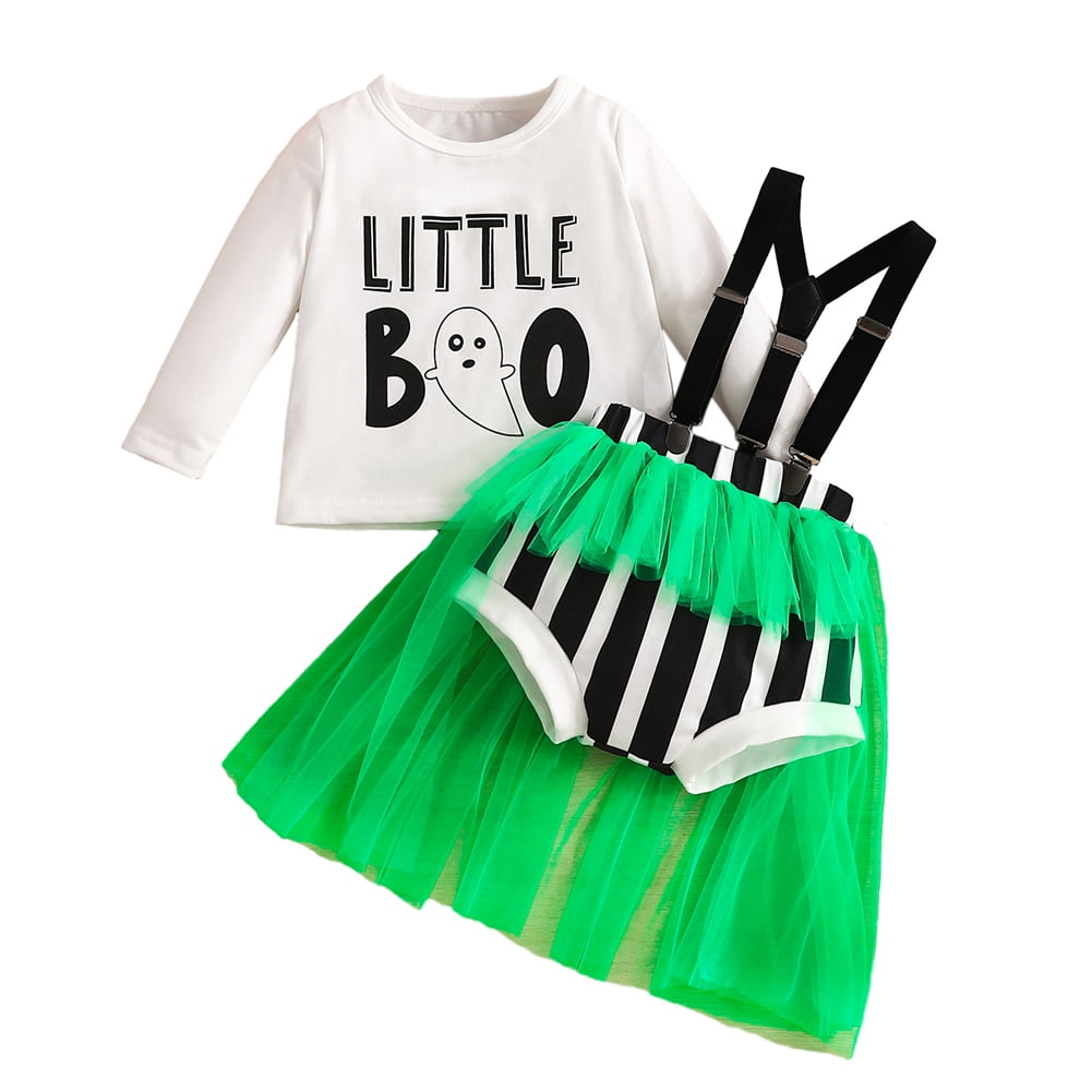 Newborn Baby My First Halloween Romper Suspender Dress Outfits Long Sleeve Ghost Skirt Bodysuit ...
